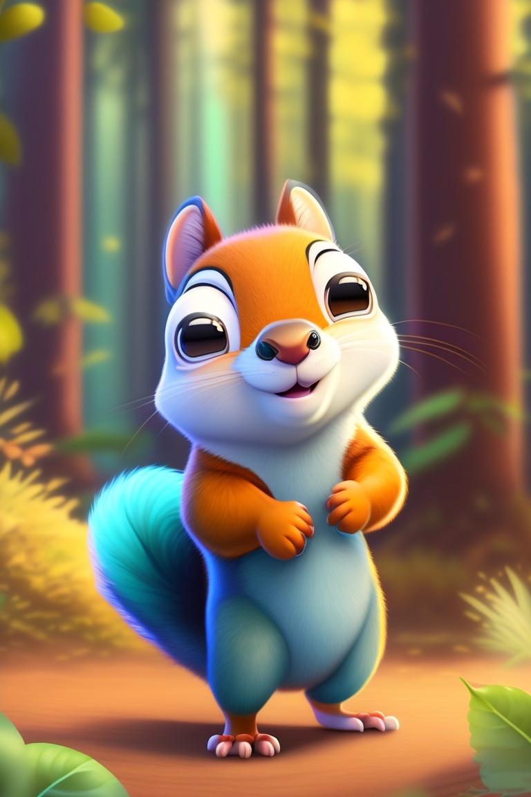 Lexica - Show Sammy, the mischievous squirrel, with a playful expression on his face, surrounded ...