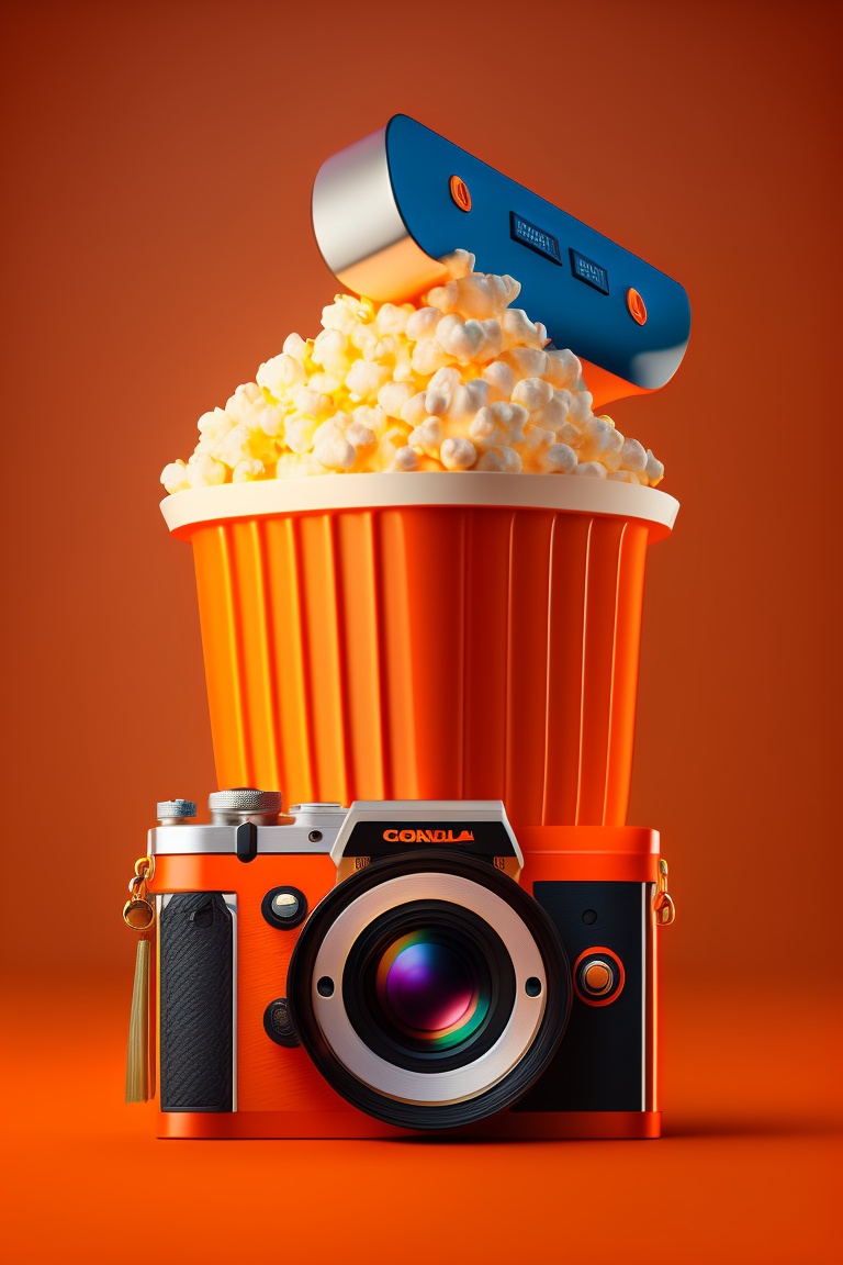 Lexica - A film camera, popcorn, movie glasses, theatre screen on ...