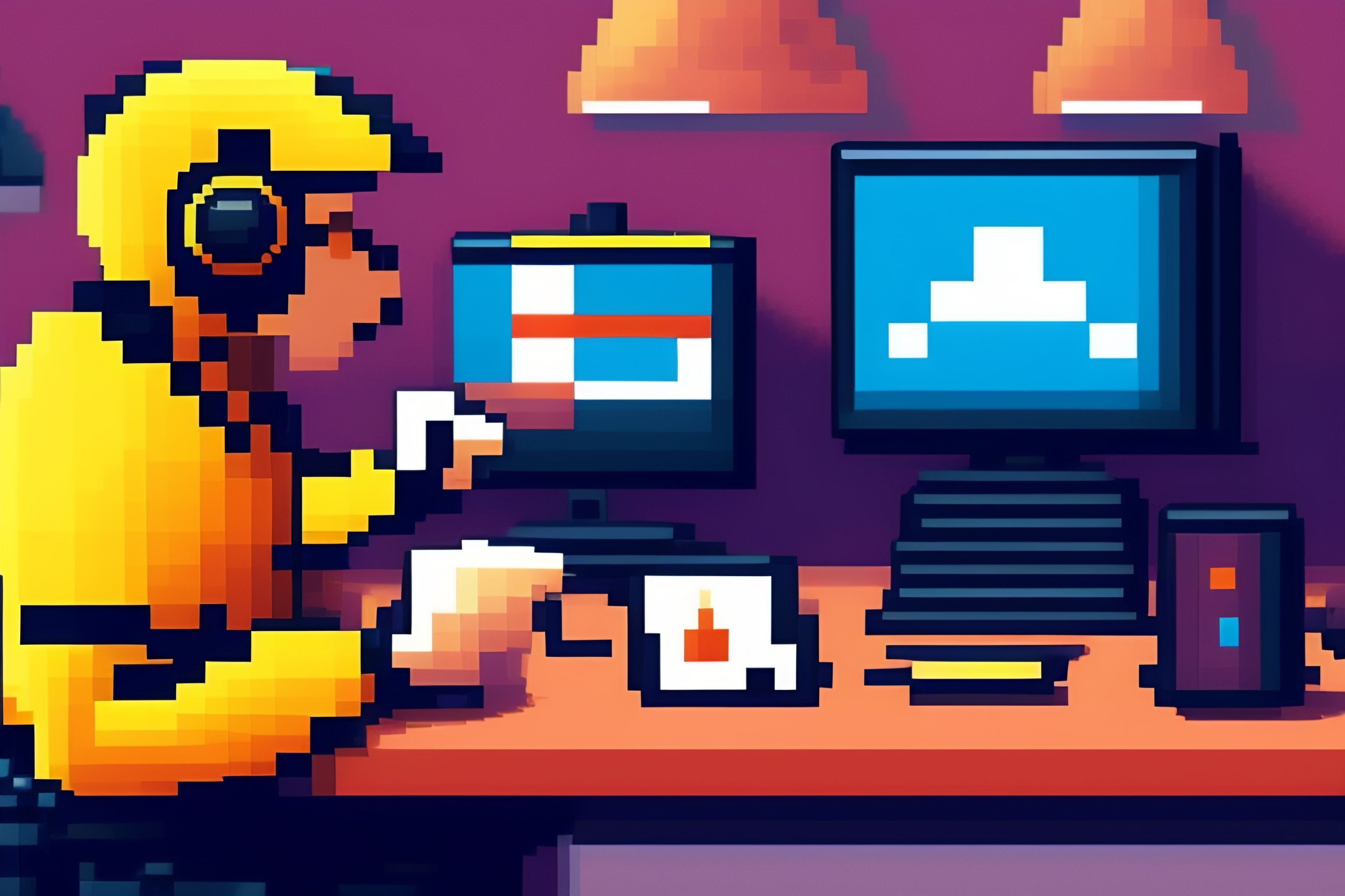 Lexica - A lo-fi pixel art of AI bot designing