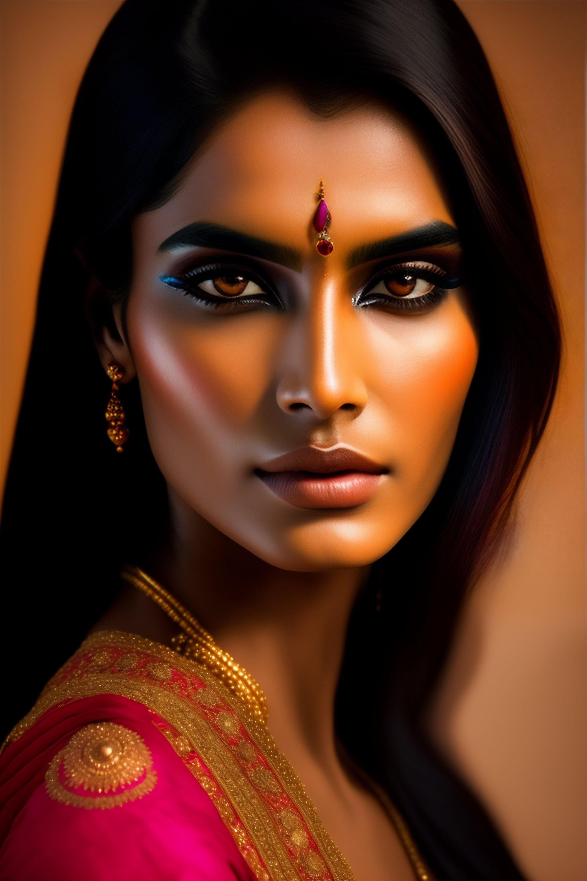 Lexica - Realistic Photo of Beautiful Indian model's face with heavy ...