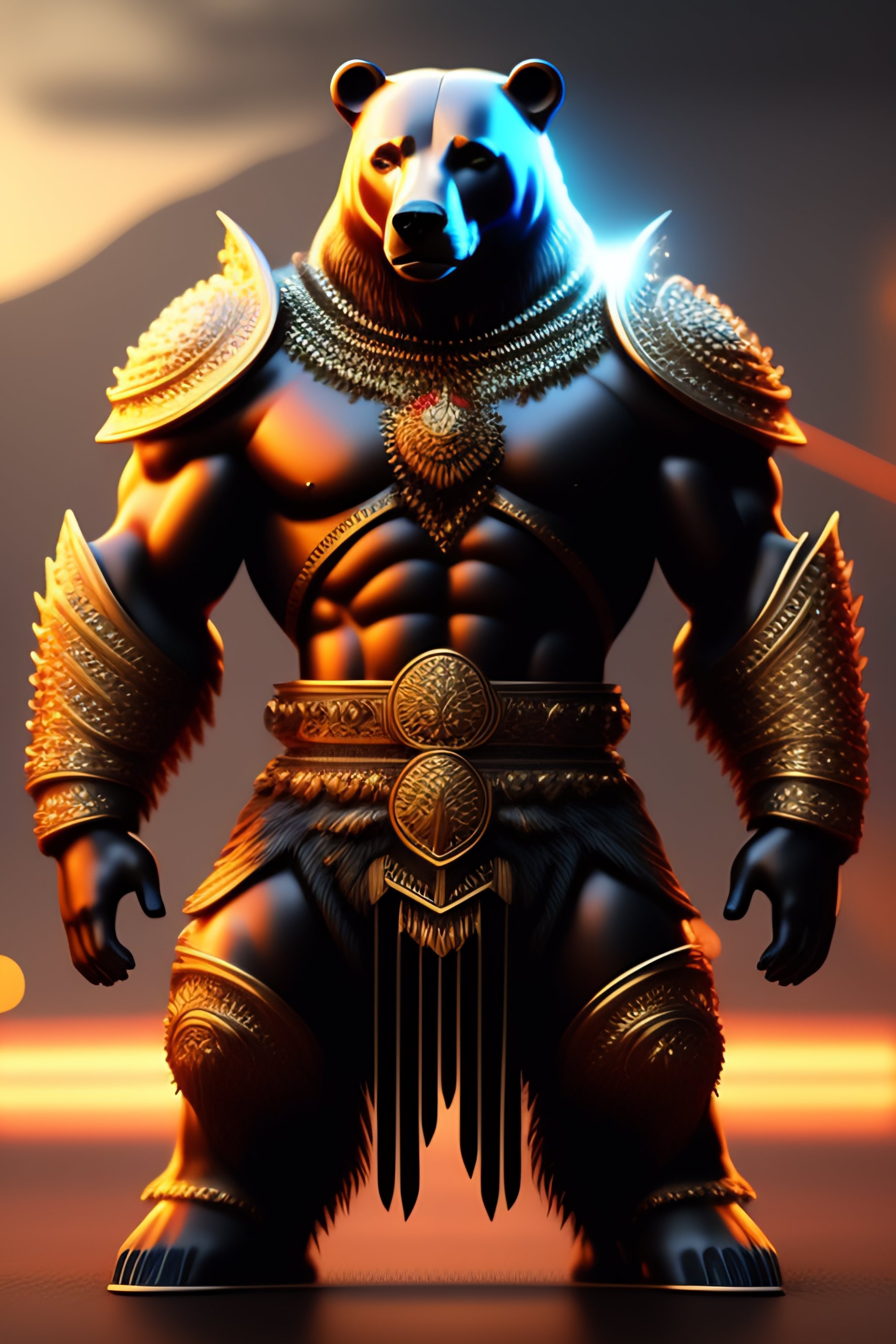 Lexica - 3d humanoid Bear virgol warrior, money all over the place