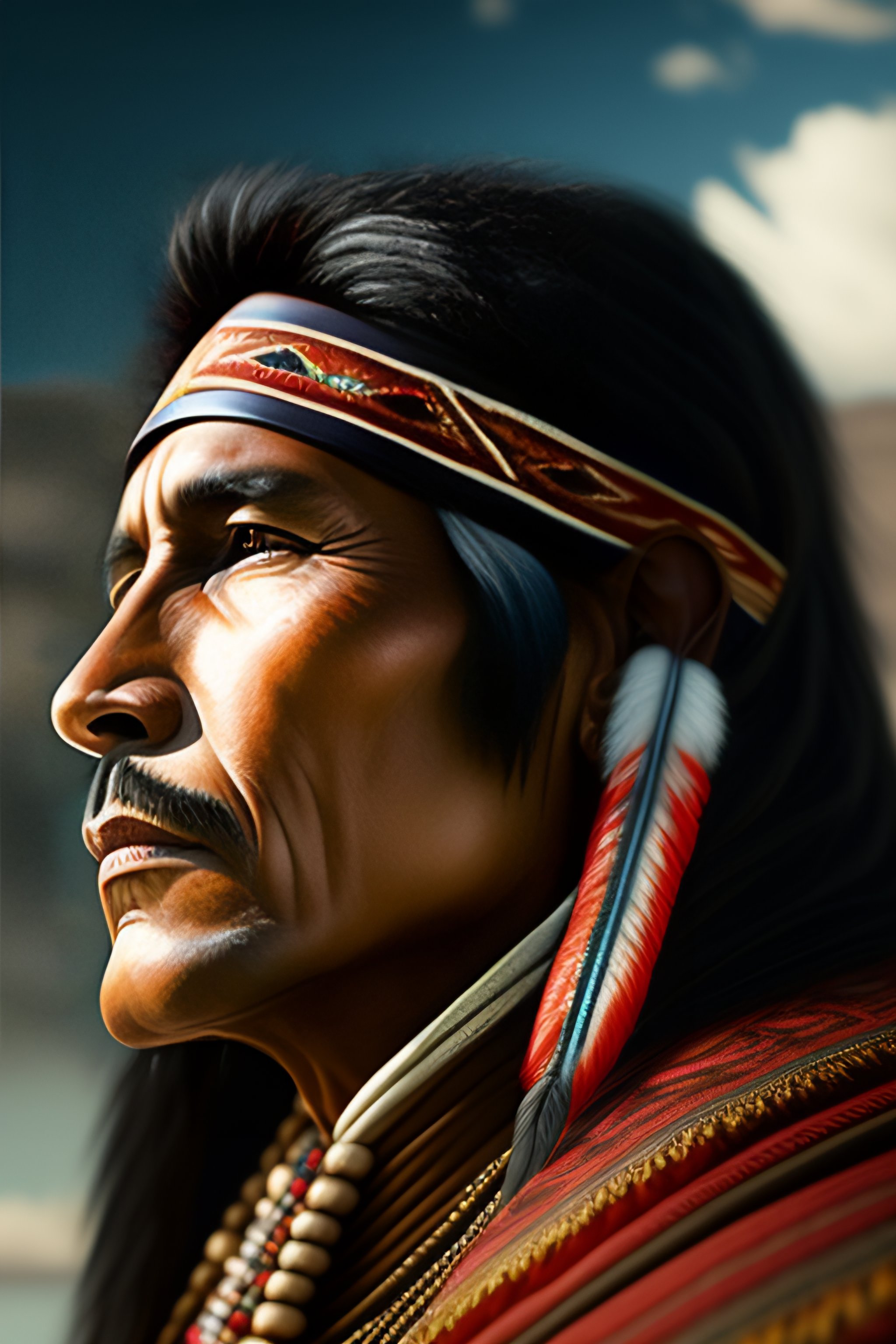 Lexica - Native american man portrait in 3d digital art with mustang ...