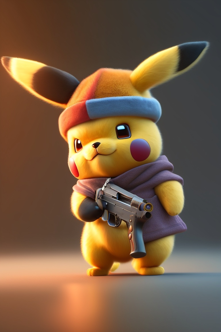 Lexica - Plush pikachu holding gun, beautiful, 4k, hd, realistic, 3d ...