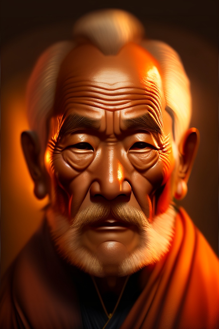 Lexica - A old monk, front face, natural face, warm tone