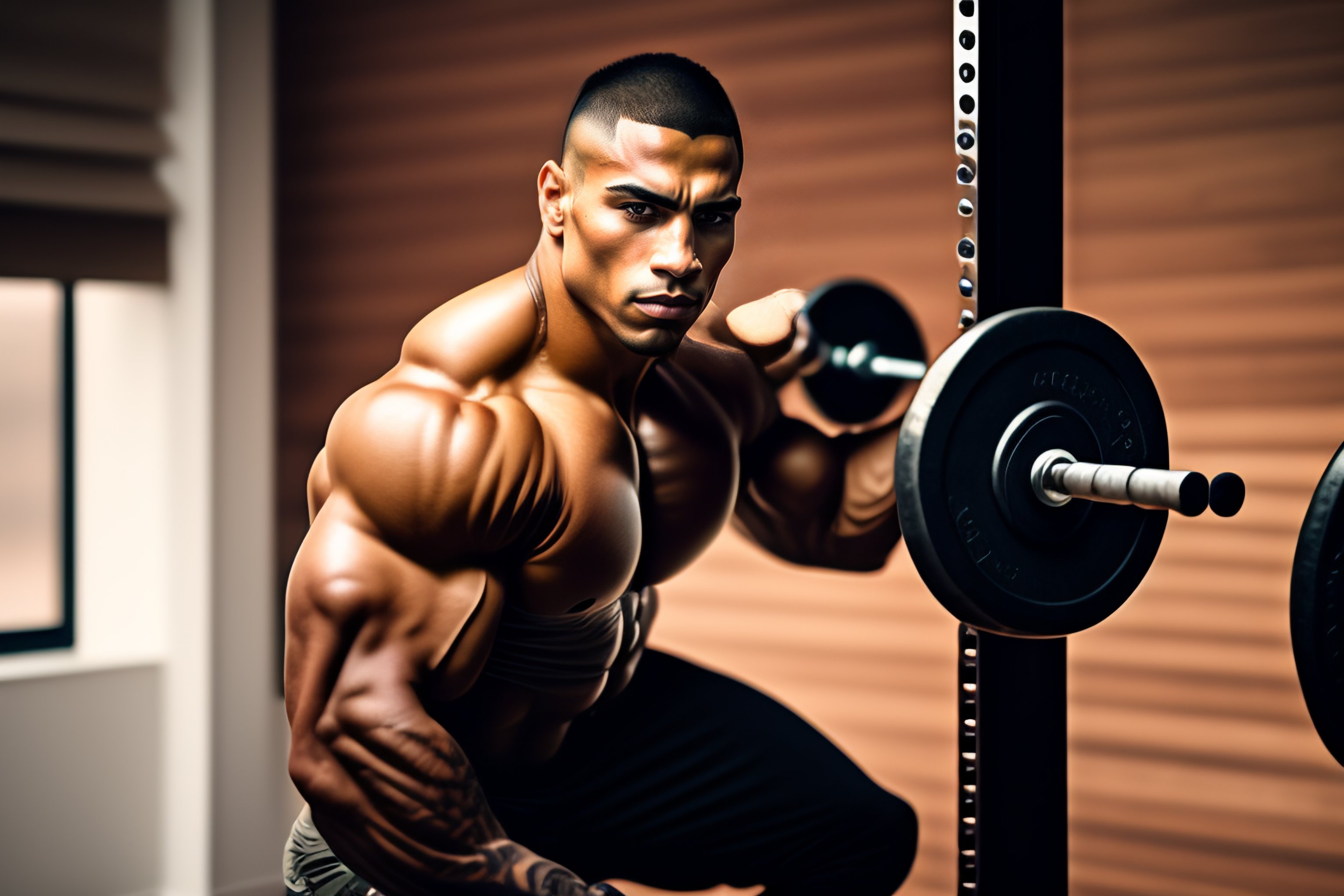 Lexica - Portrait of a Latino bodybuilder with a buzz cut lifting weights