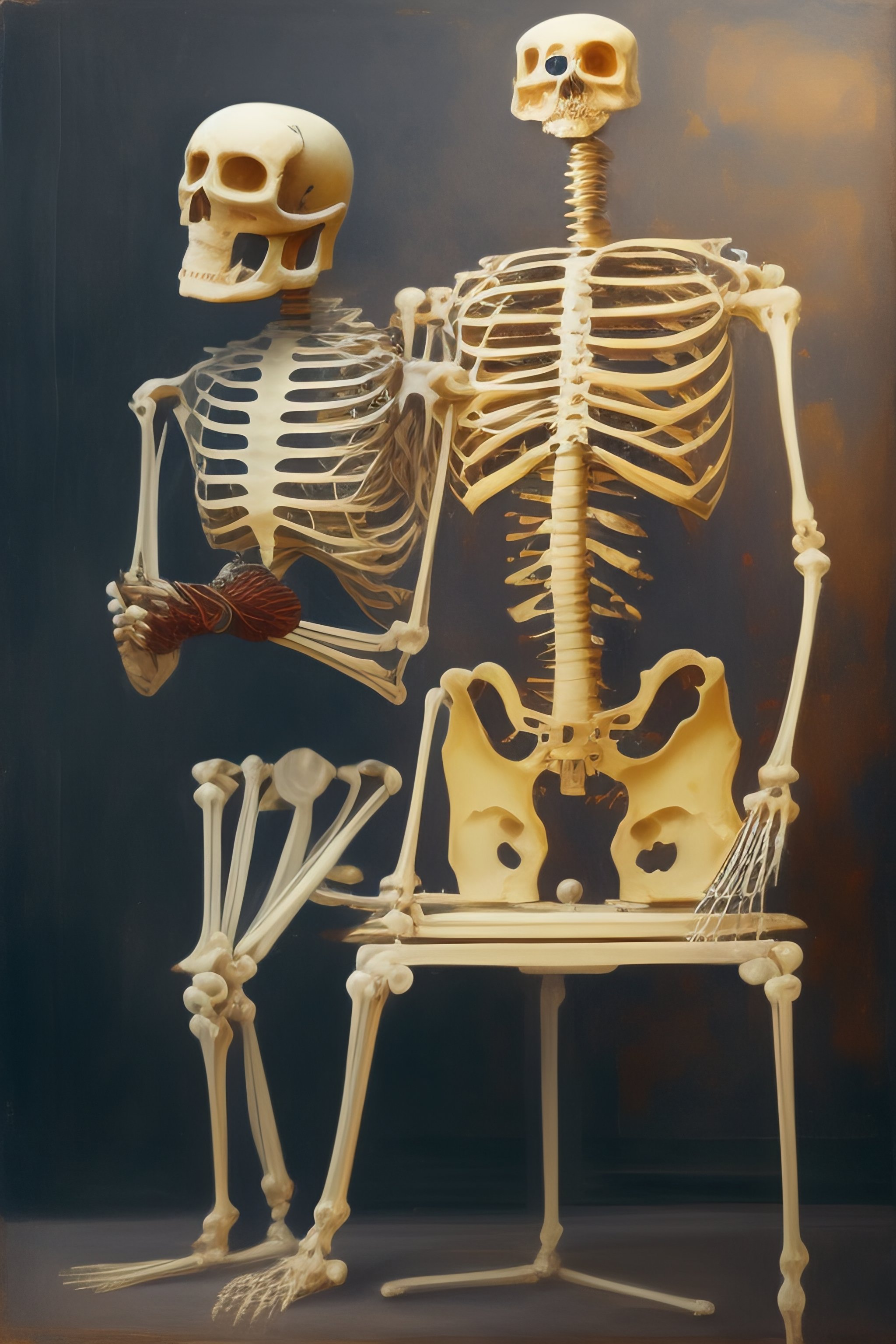 Lexica - A classical oil painting of a skeleton holding a film camera ...