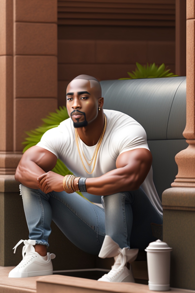 Lexica - 2PAC sitting in a lux bench wearing white T-shirts and large ...