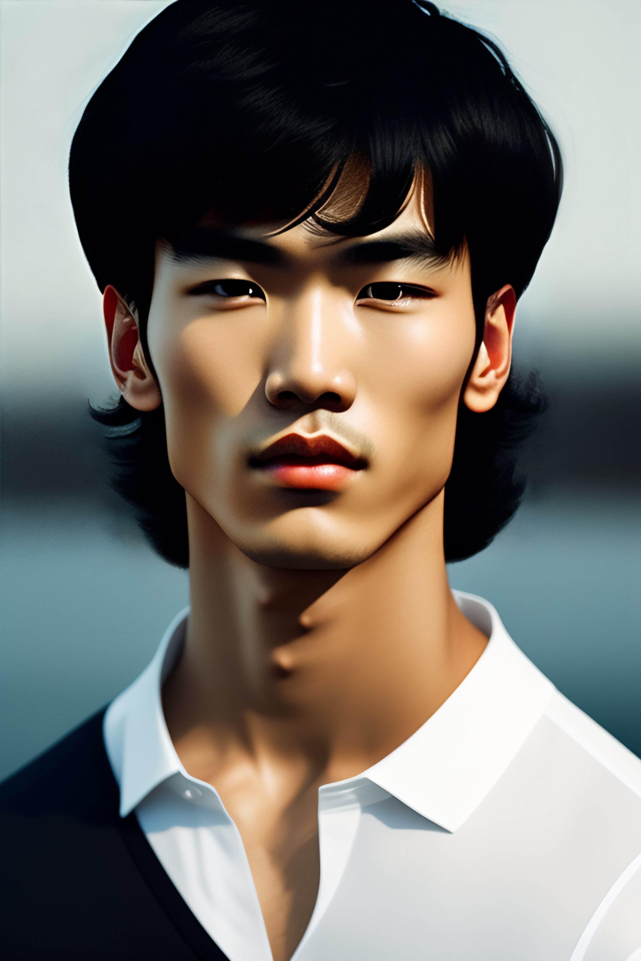 Lexica - Slim young man with black hair and white skin, short and ...