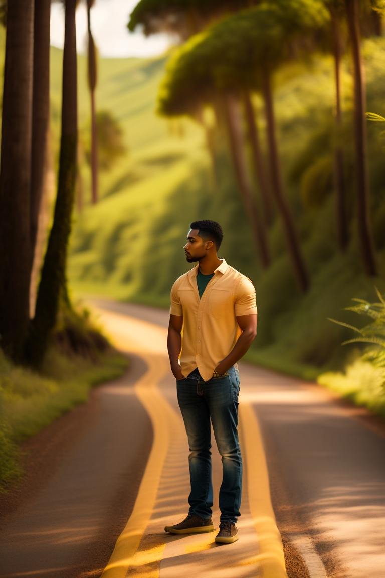 Lexica - A young brazilian man standing at a crossroads, looking at two ...