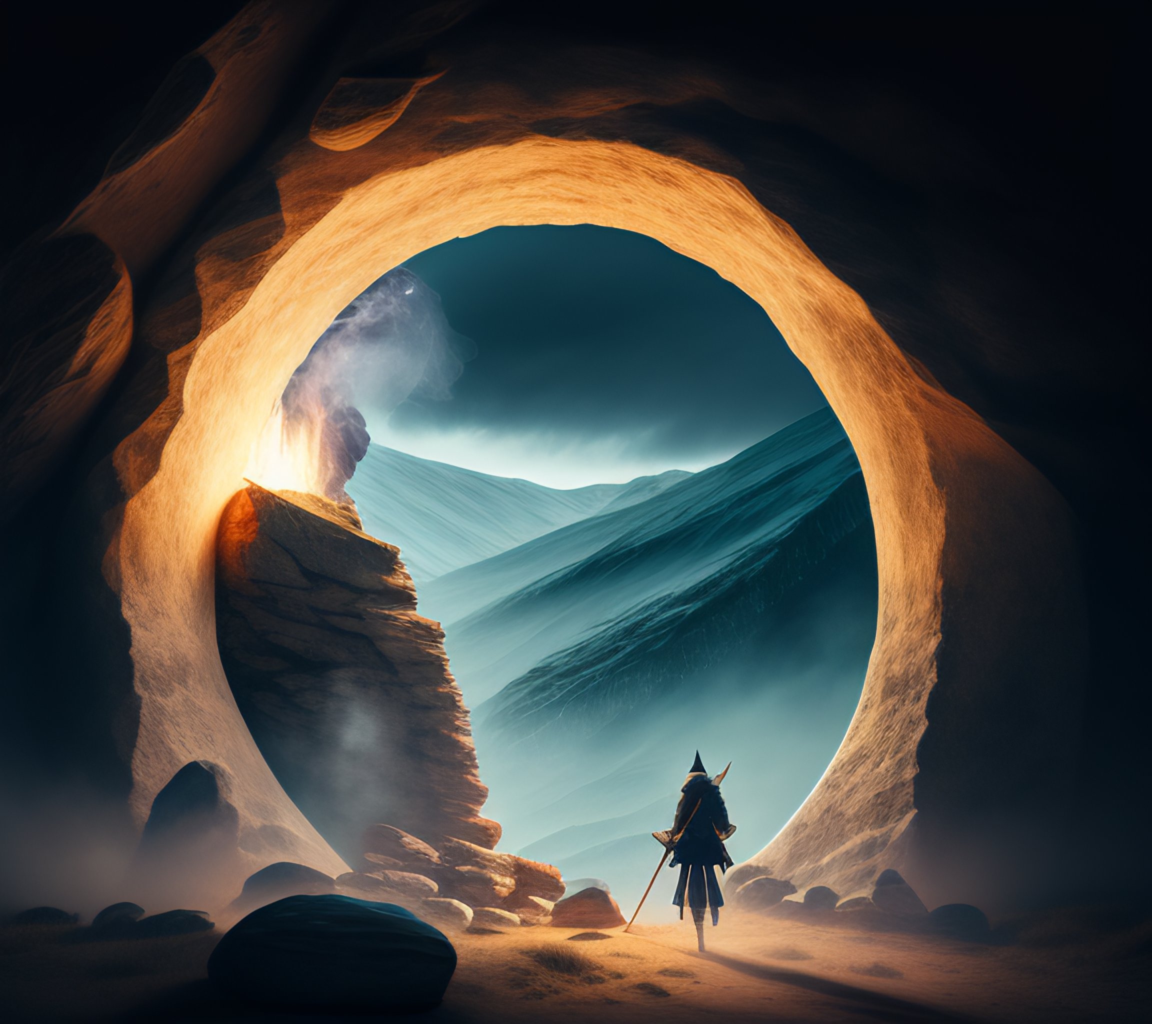 Lexica - A broken ancient stone horrific portal with illuminated ...