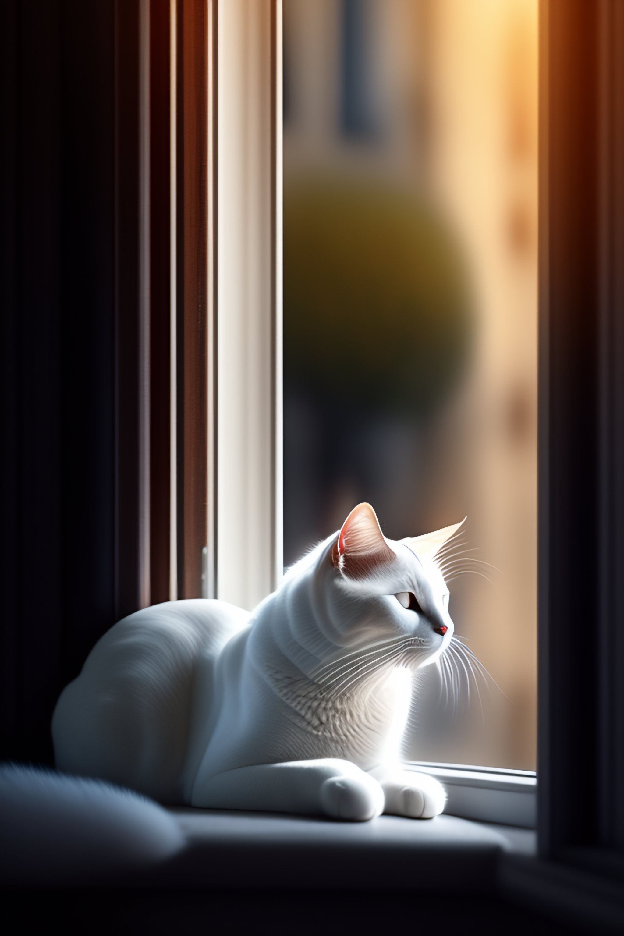 Lexica - White cat praying in the window looking at the paris