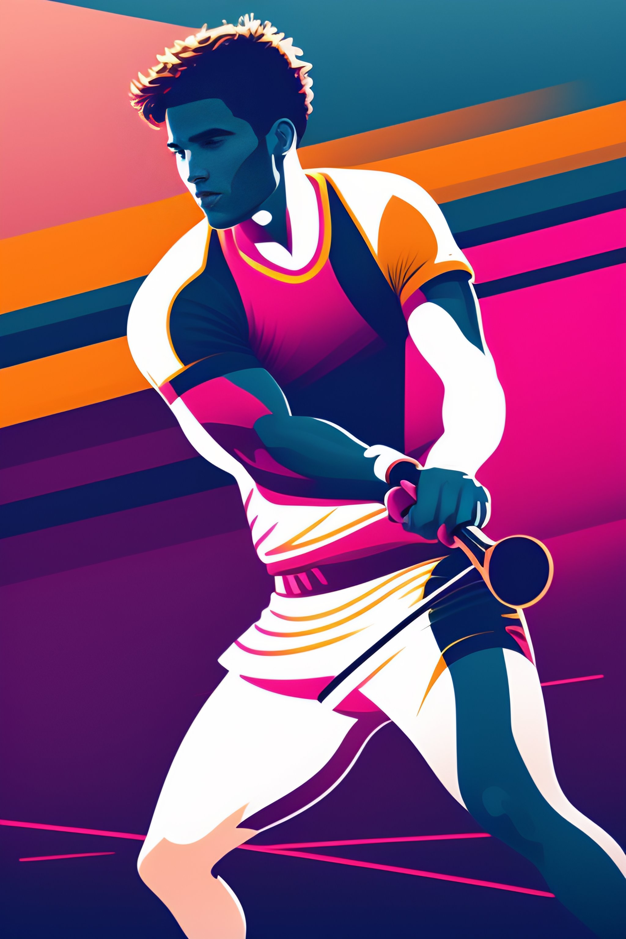 Lexica - Tennis player as a hero, holding a racket, on the tennis court ...