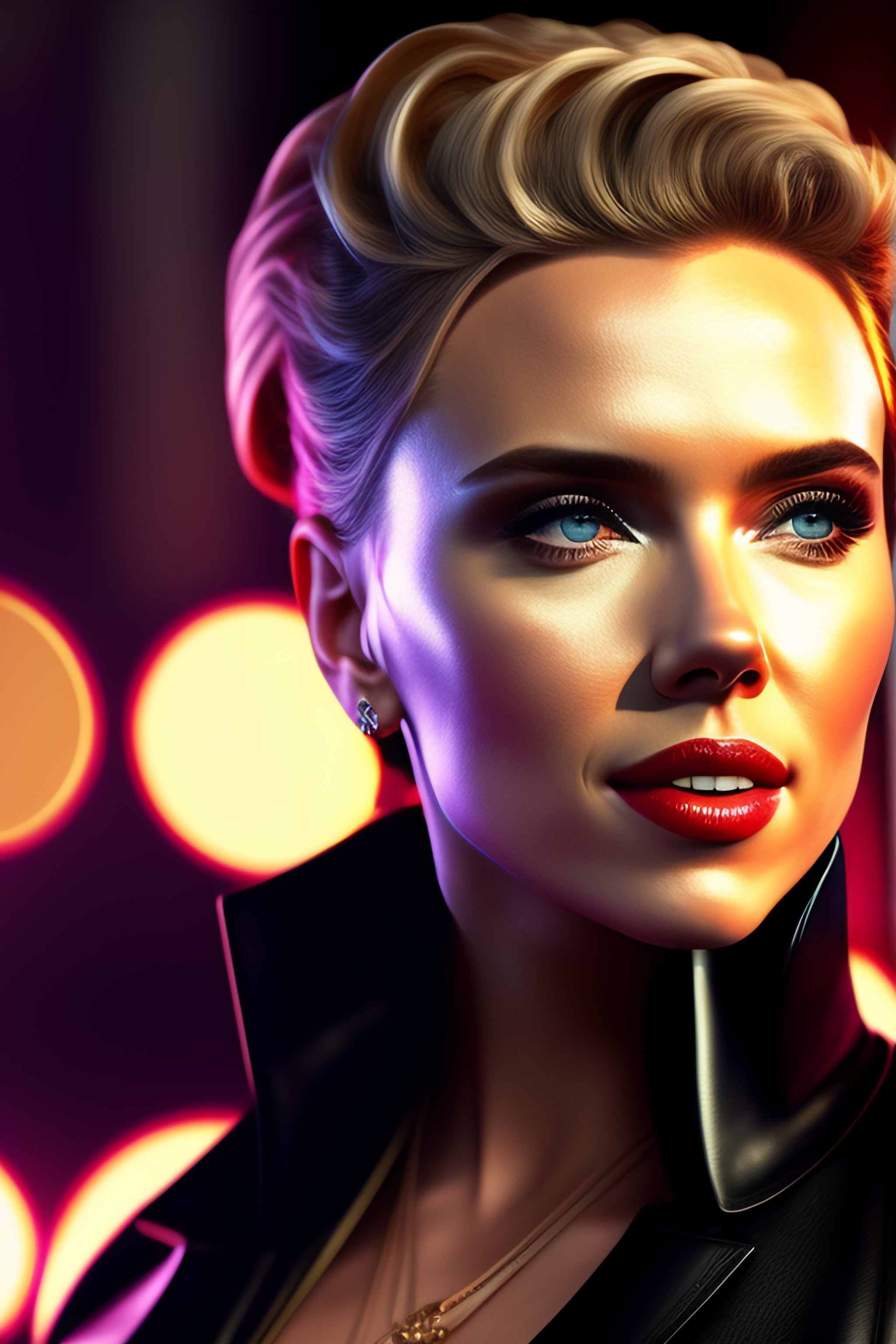 Lexica Scarlett Johansson Black Leather Warm Good Lighting High