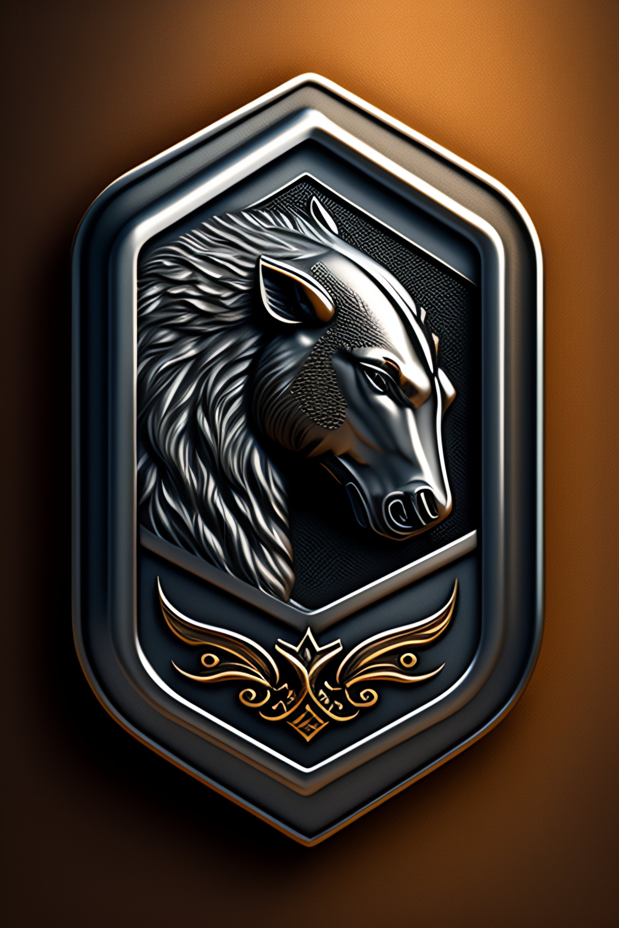 Lexica - RAAR, logo, blason, metal texture, silver, hyper realistic