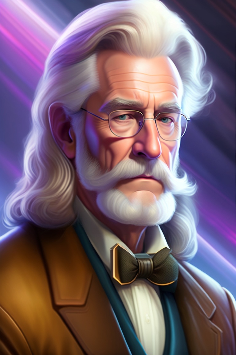 Lexica - Old man facing camera, scientist look , sci-fic background ...