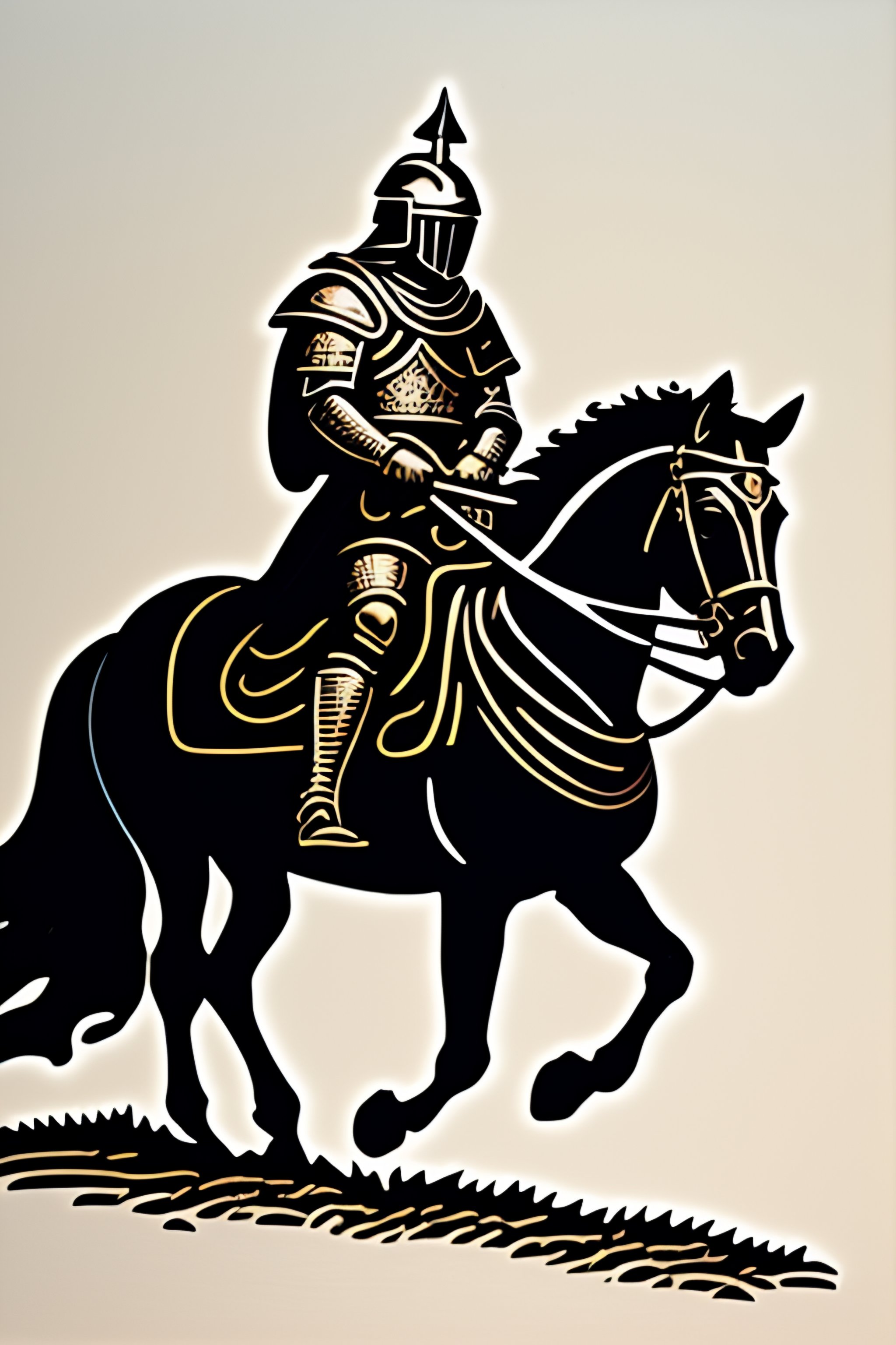 Lexica - Linocut, medieval knight, sacred paladin, riding a horse