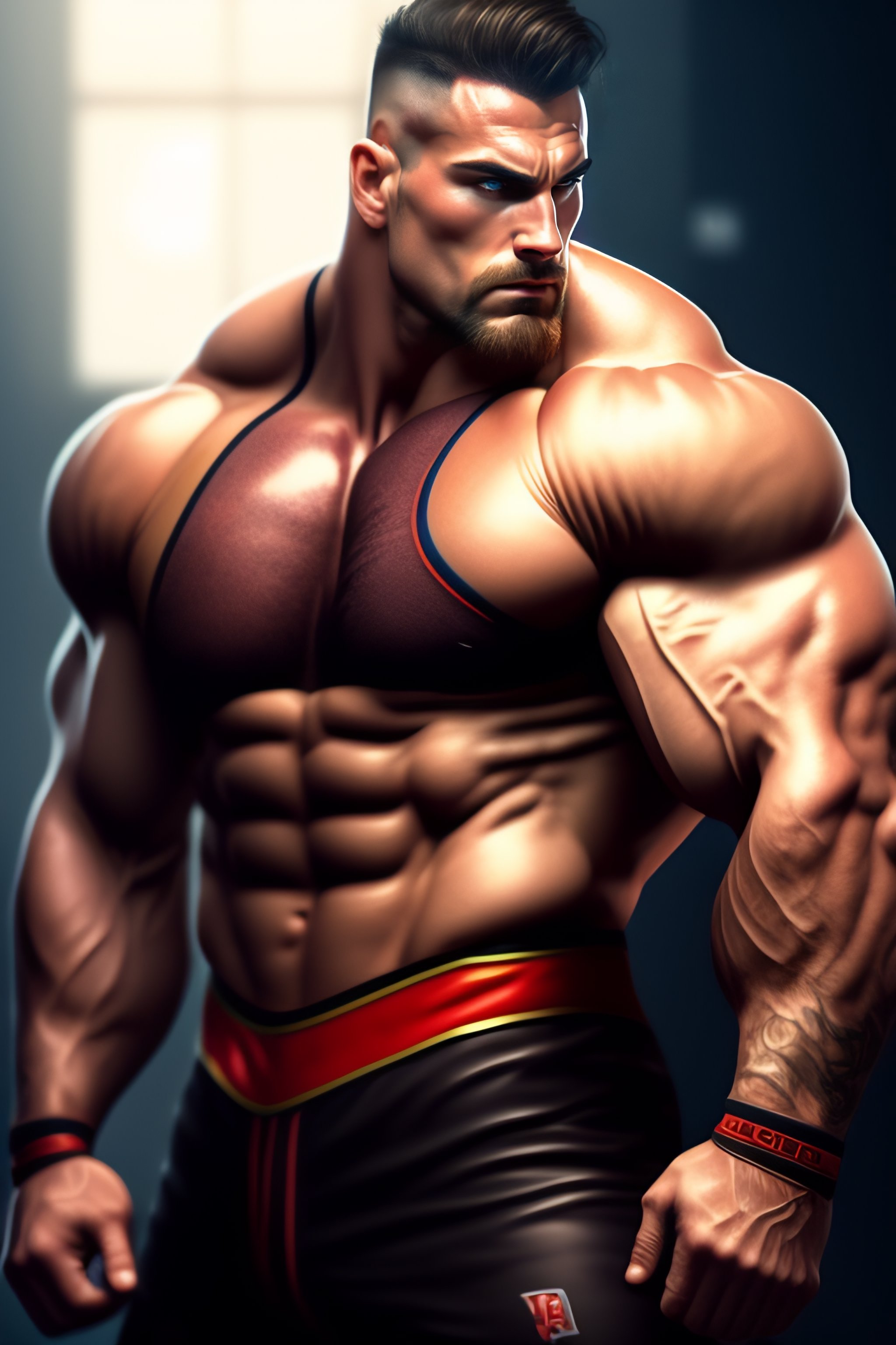 Lexica - Artstation, muscular, rugged, powerful, tall, wrestler, short ...