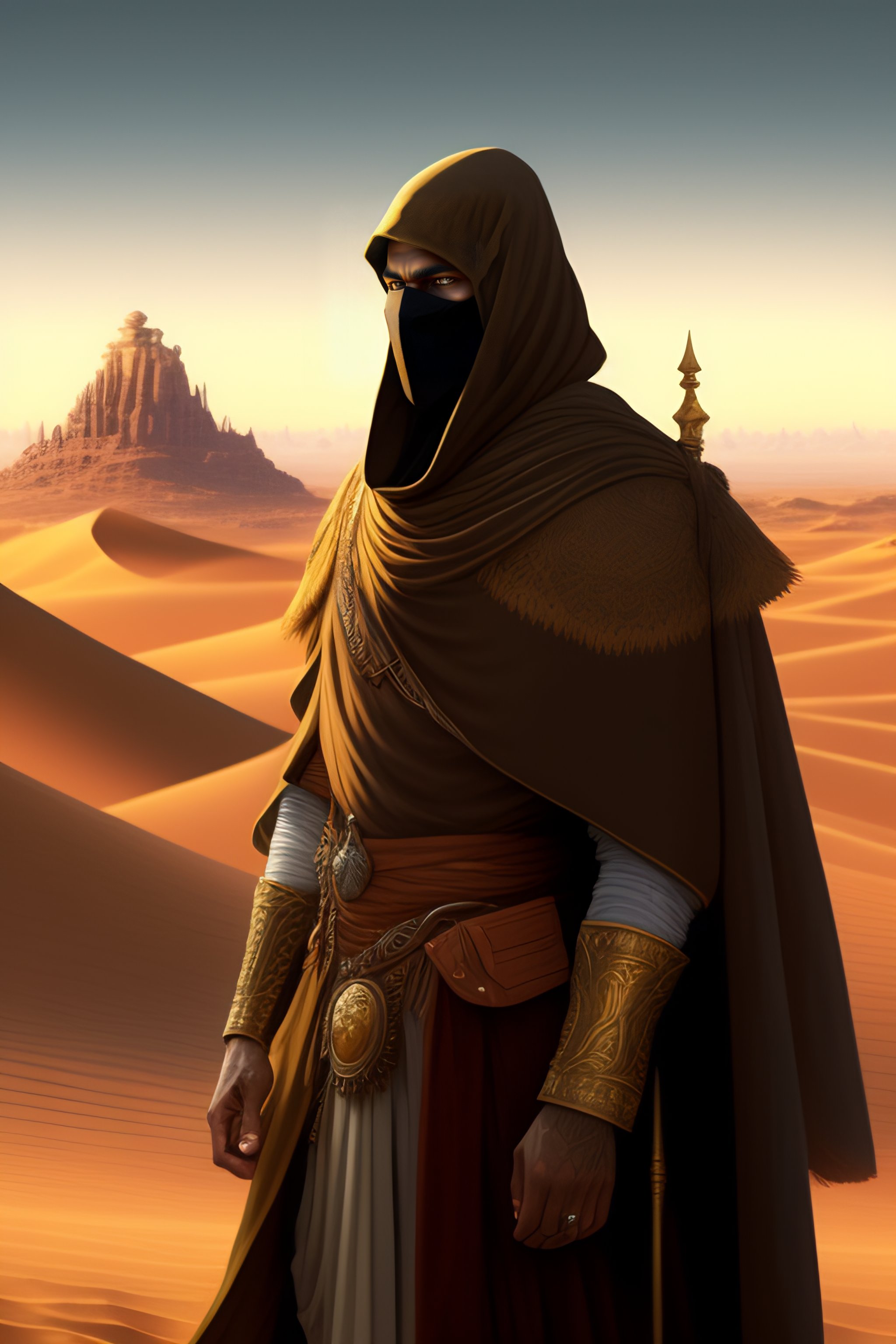 Lexica - Drawing of a Masked Man in Dusty Clothes with a Sharp Gaze in ...