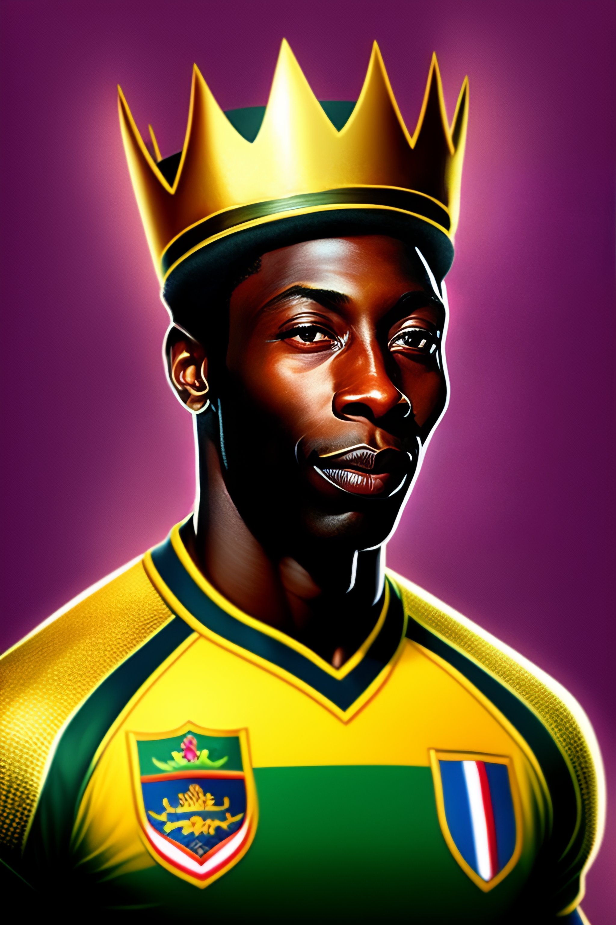 Lexica - Image of footballer Pele with crown on his head realistic cartoon