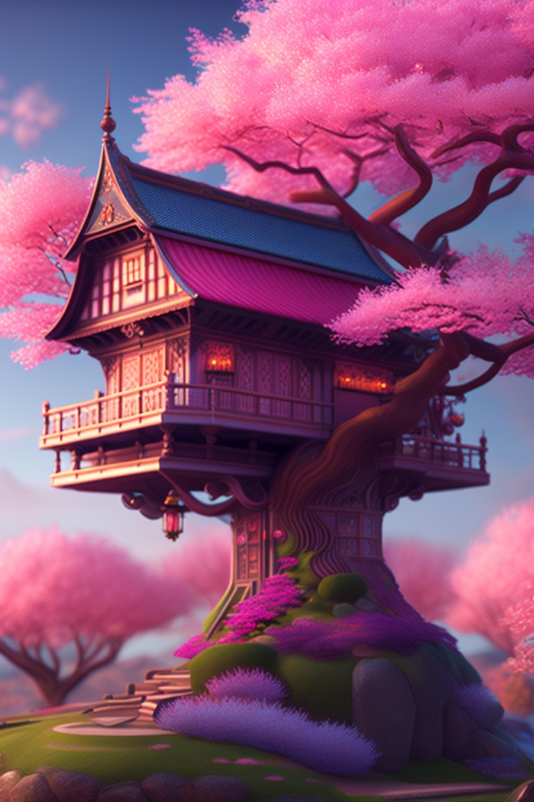 Lexica - THE CHERRY BLOSSOM TREE HOUSE :: beautiful ornate treehouse in ...