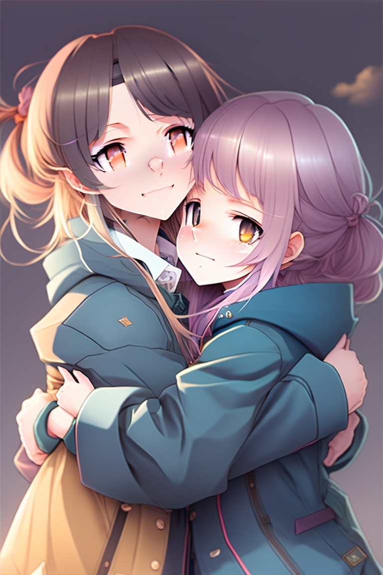 Anime Sisters Hugging