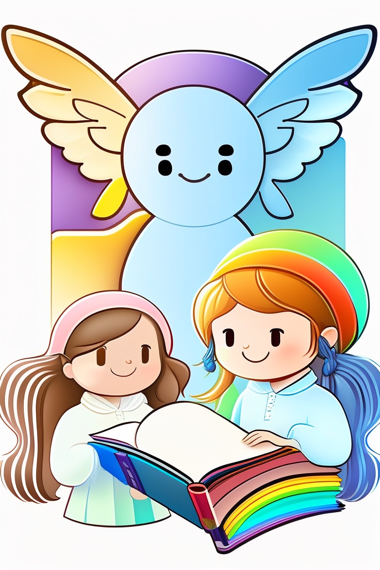 Lexica - Cartoon of a wise angel child with a book, a rainbow angel, an ...