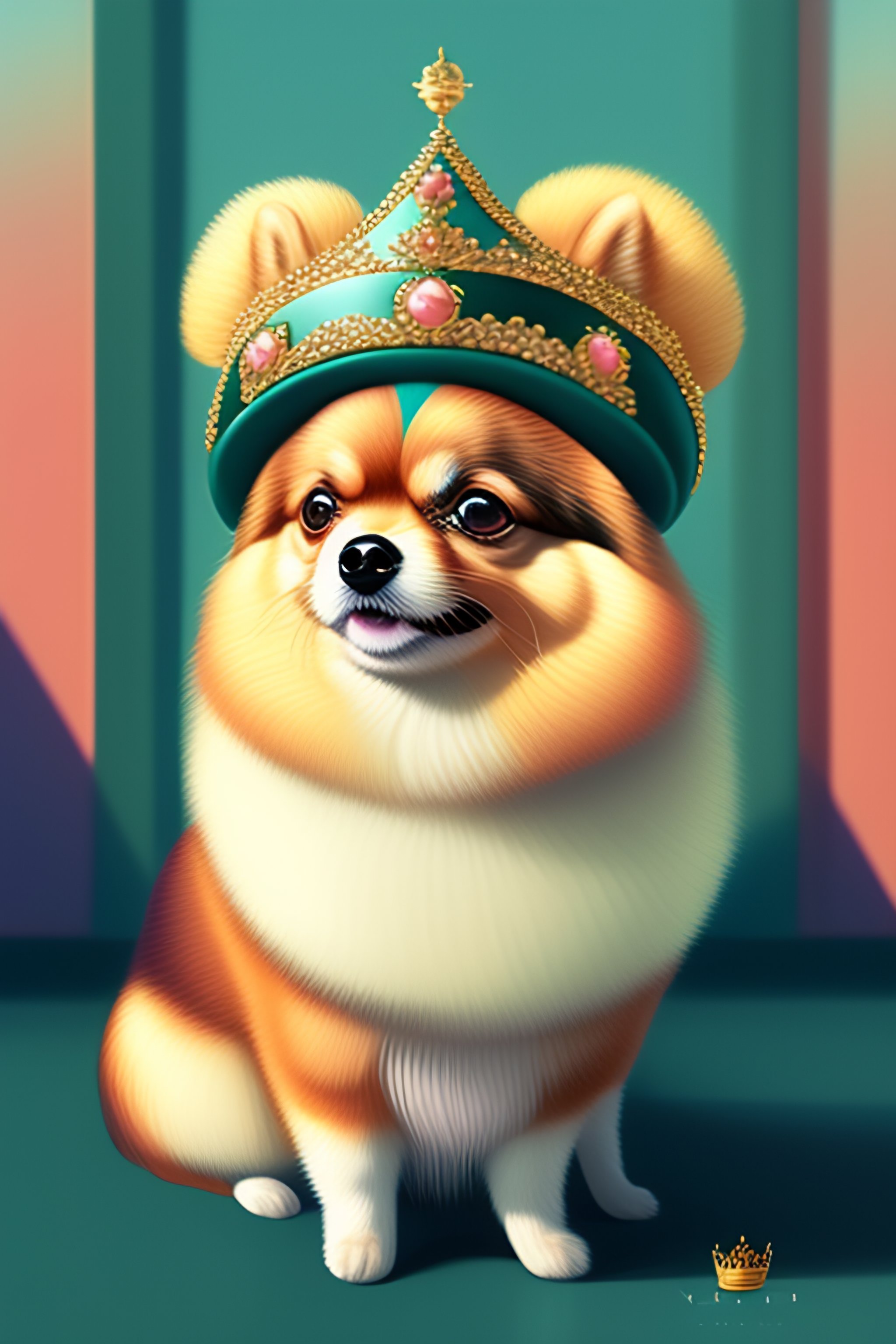 Lexica - Cute Pomeranian wearing a princess's crown by Victo Ngai and ...