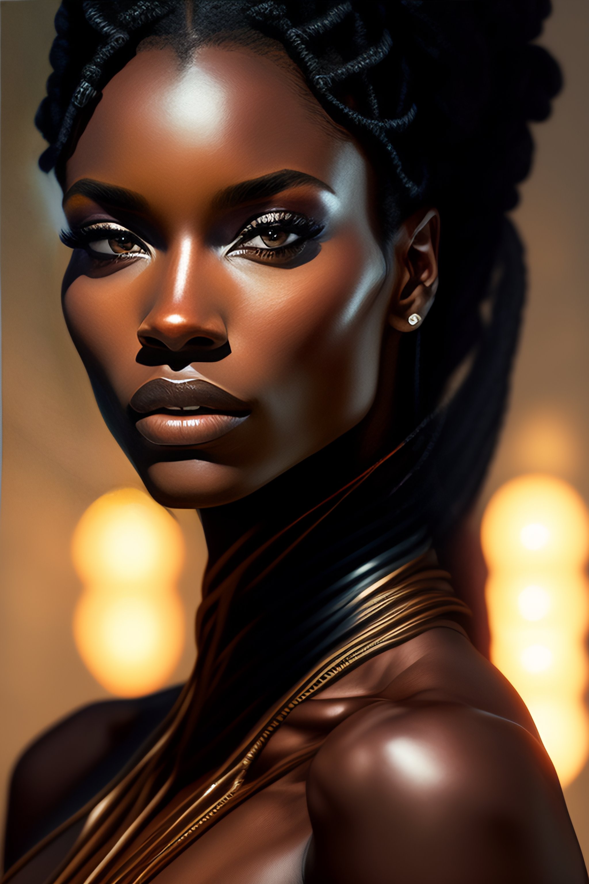 Lexica - Fulll body portrait of a skinny muscular dark goddess, copper ...