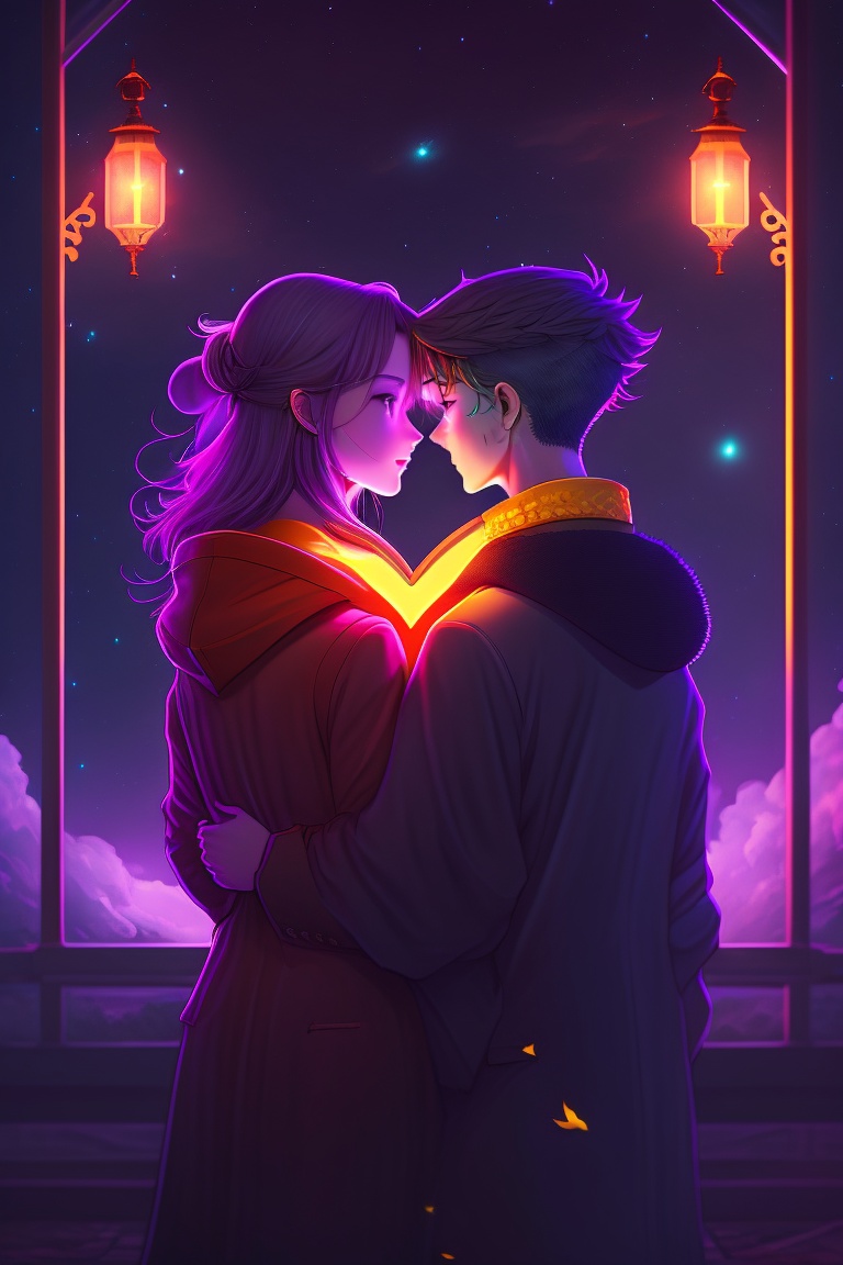 Lexica - Two people with heart between them, at night, anime style, 4k