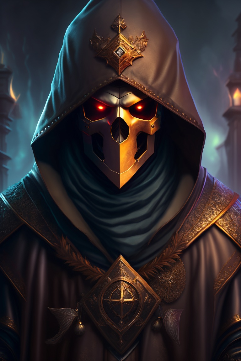 Lexica - Necromancer with a skull mask, hooded and with magic in his hands