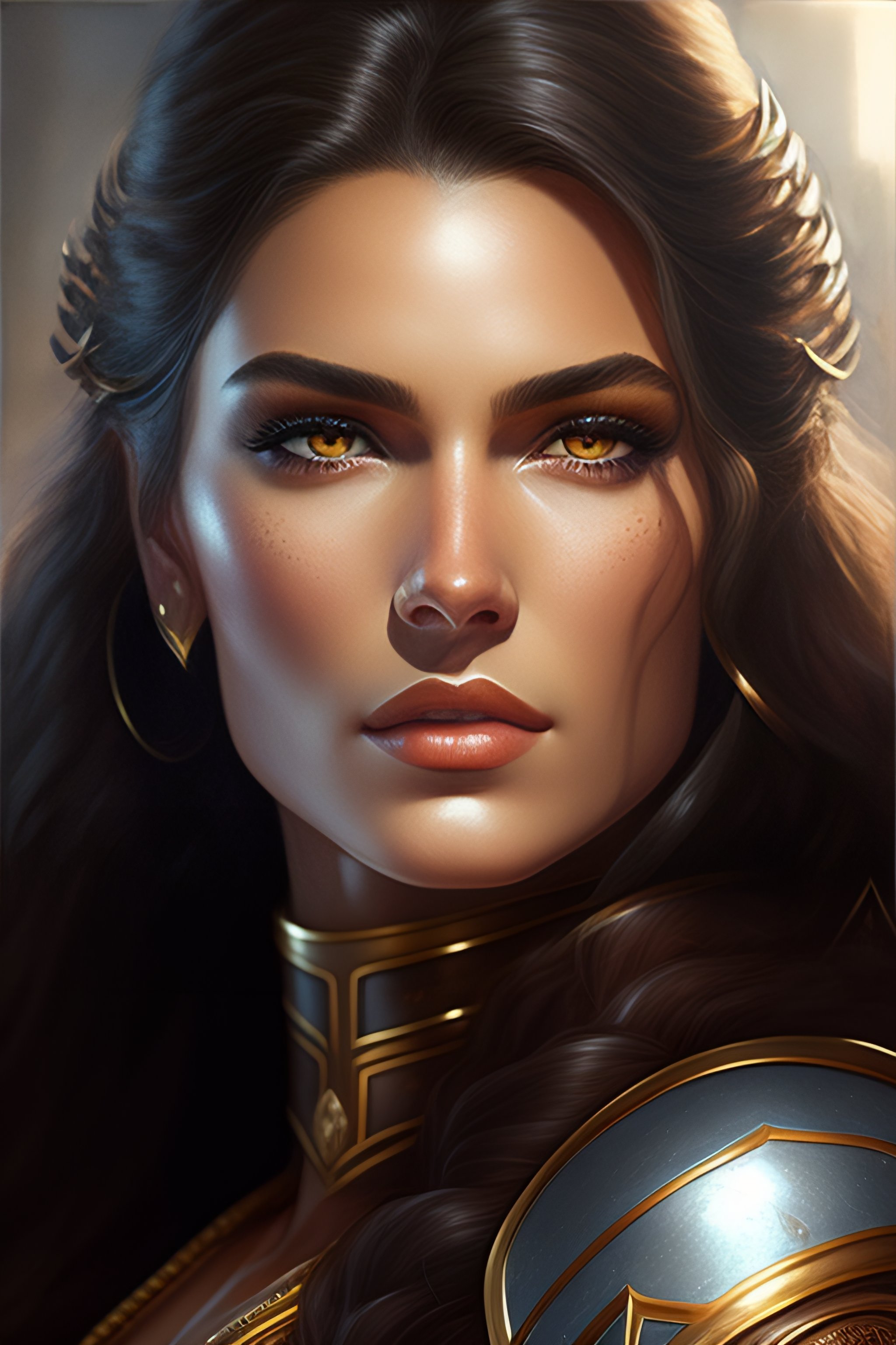 Lexica - Amazon valkyrie athena, detailed brown eyes, perfect wavy dark ...