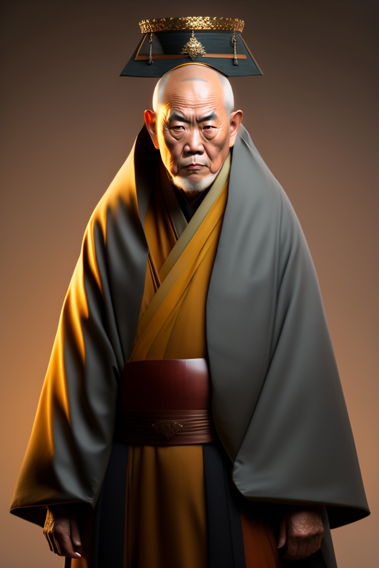 Lexica - A full body portrait of an old Japanese monk looking straight ...