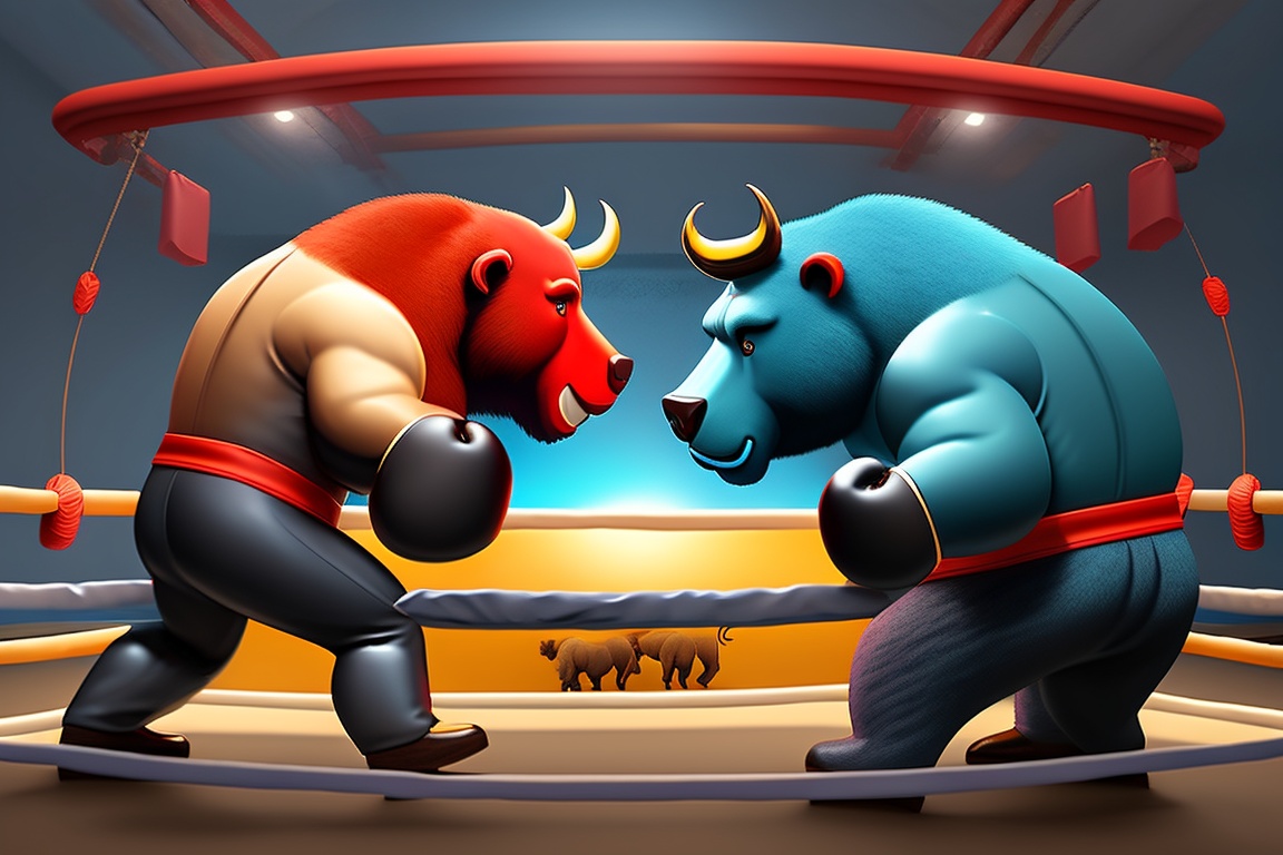 Lexica - In a boxing ring, a bullish bull and a bearish bear square off ...