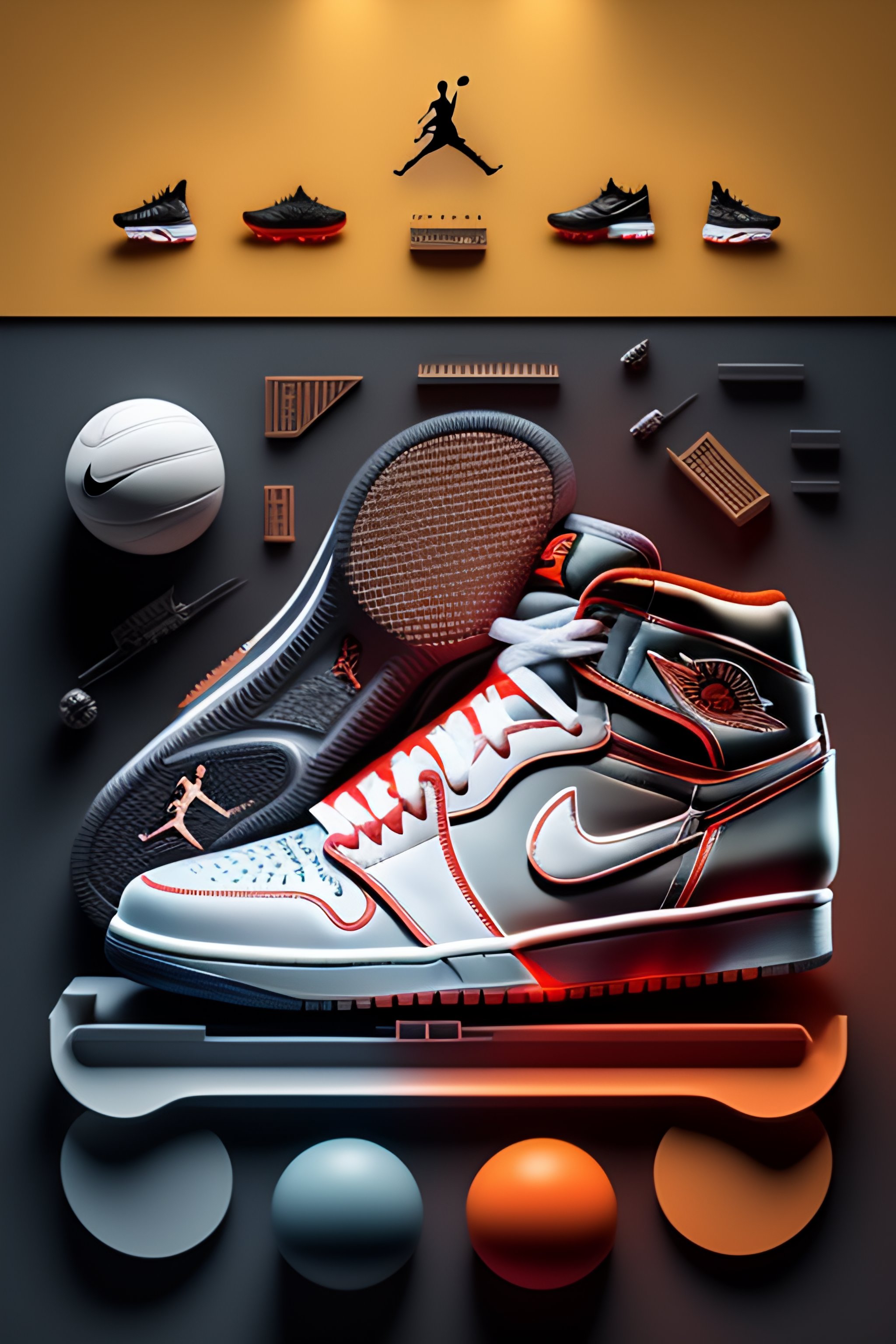 Lexica - Surrealism double exposure, Nike Air Jordan, Knolling, parts ...