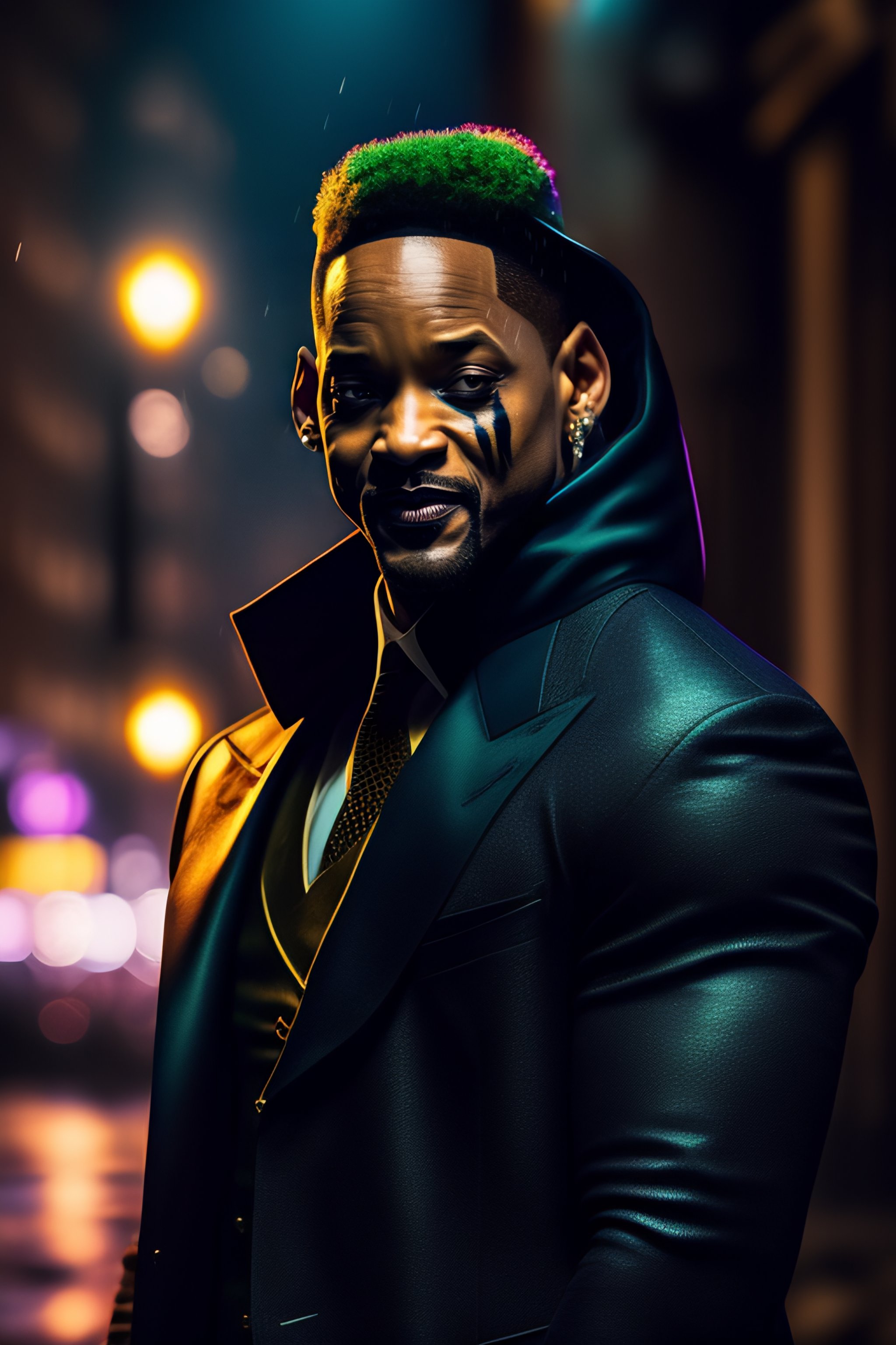 Lexica - Will smith as the joker wearing in black joker hood styled ...