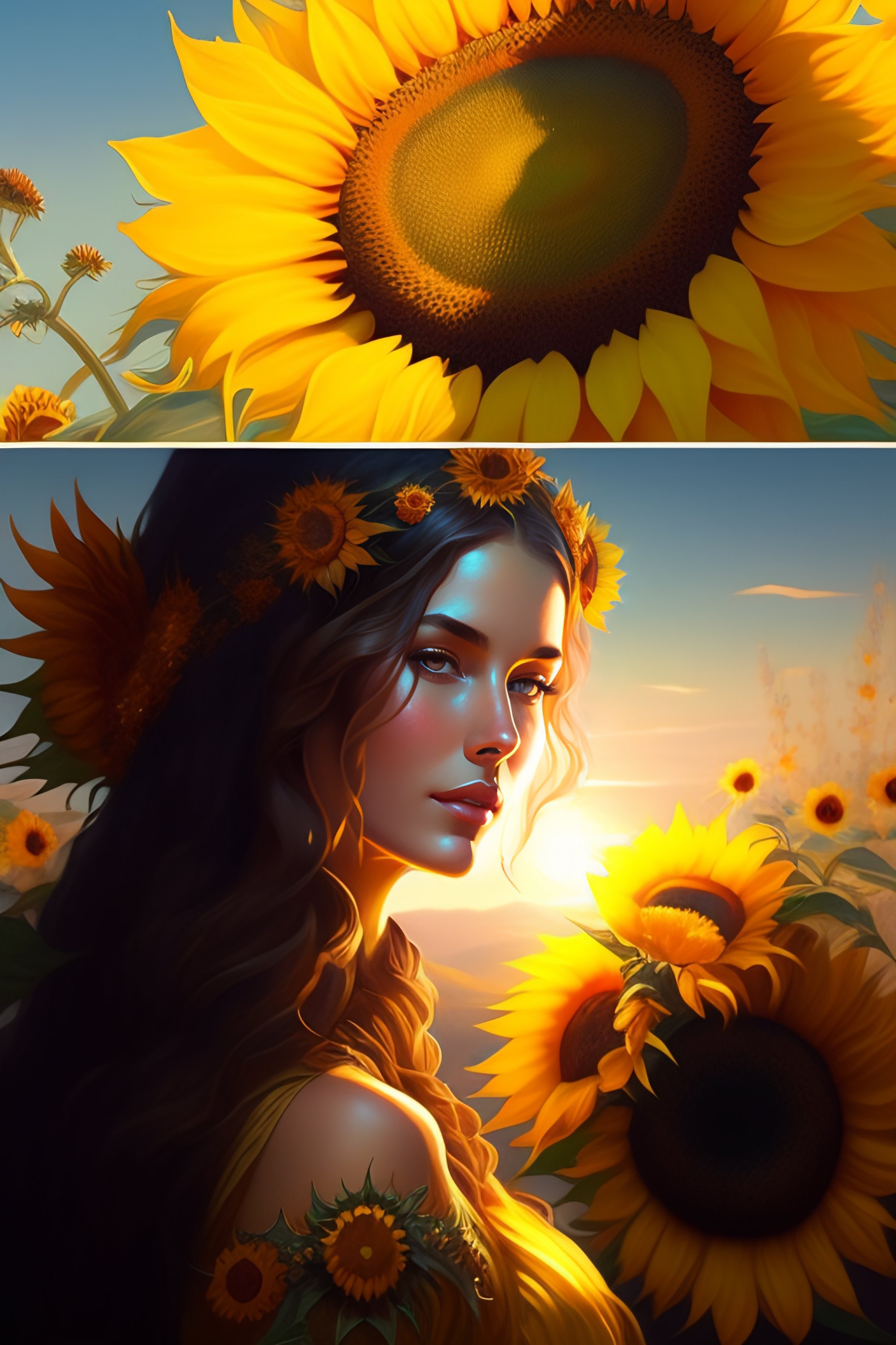 Lexica - A big medieval style sun at the top and sunflowers at the ...