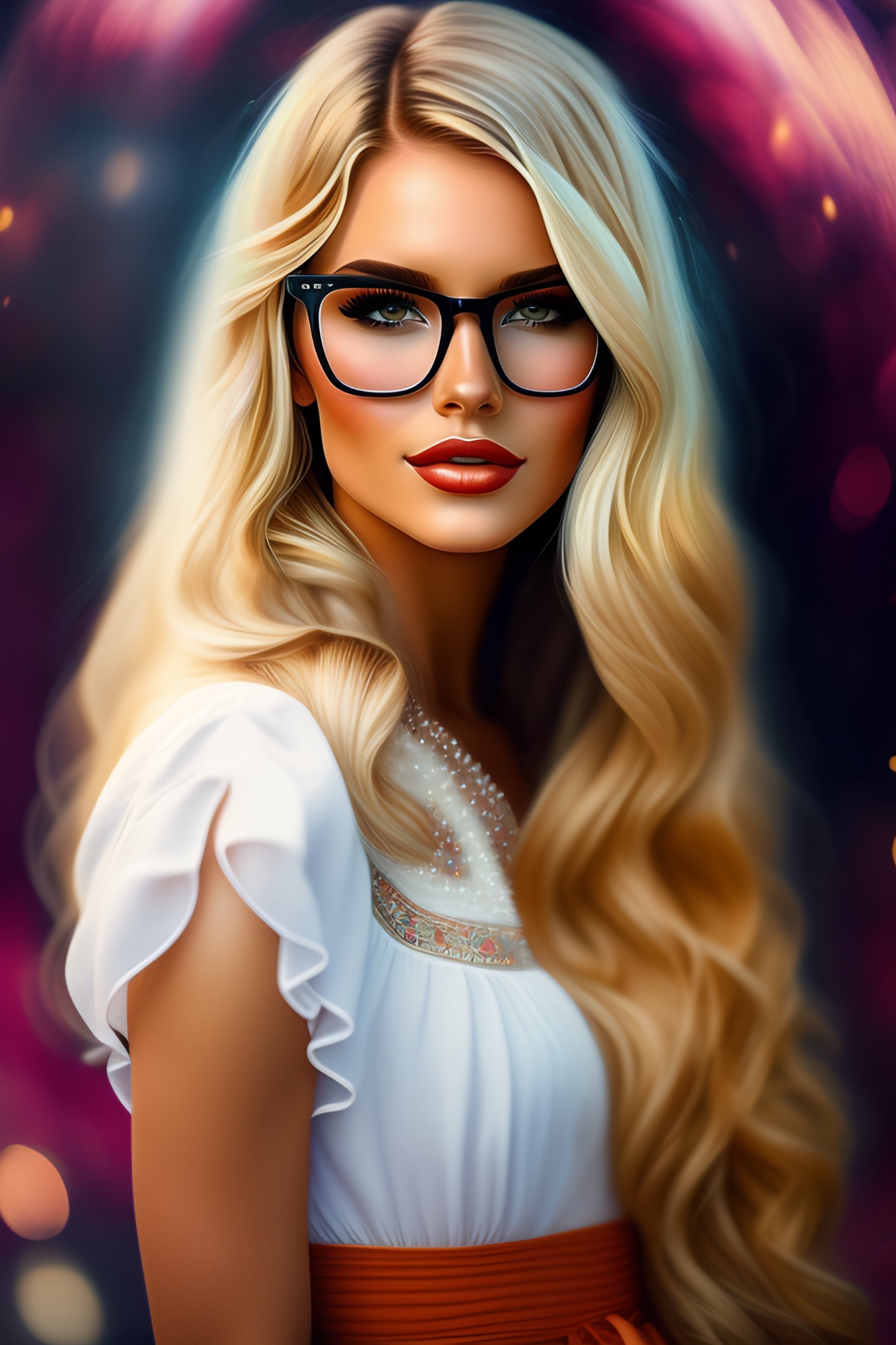 Lexica - Girl, glasses, long hair, blonde, dress,