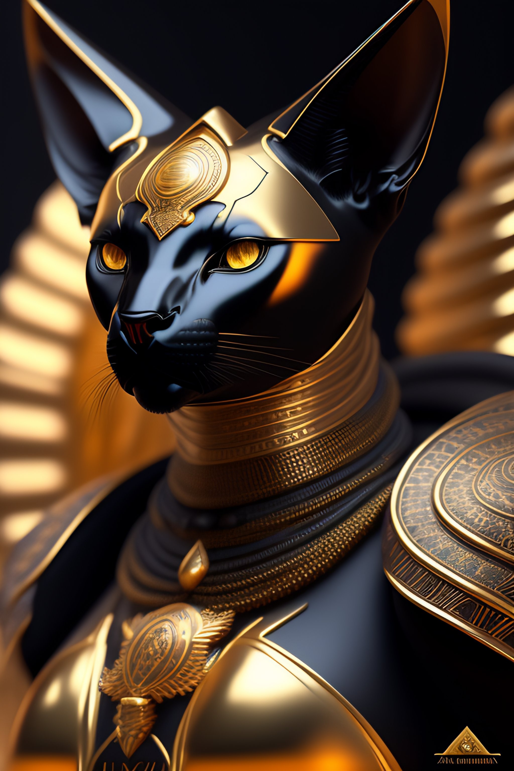 Lexica - Portrait of a cybernetic A black pharaonic cat inlaid with ...
