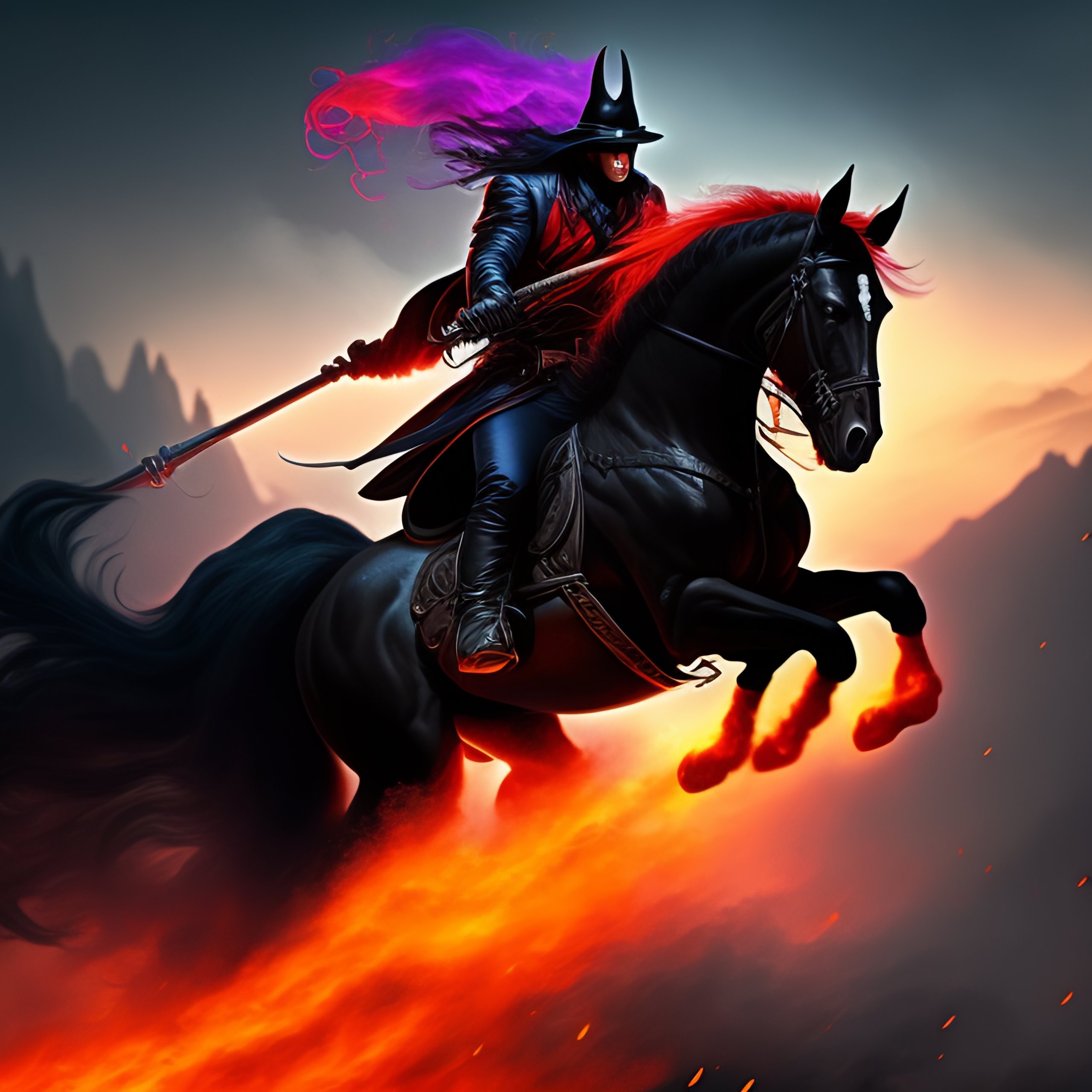 Lexica - Dnd art for a a rainbow demon, a gigantic black demon, riding ...