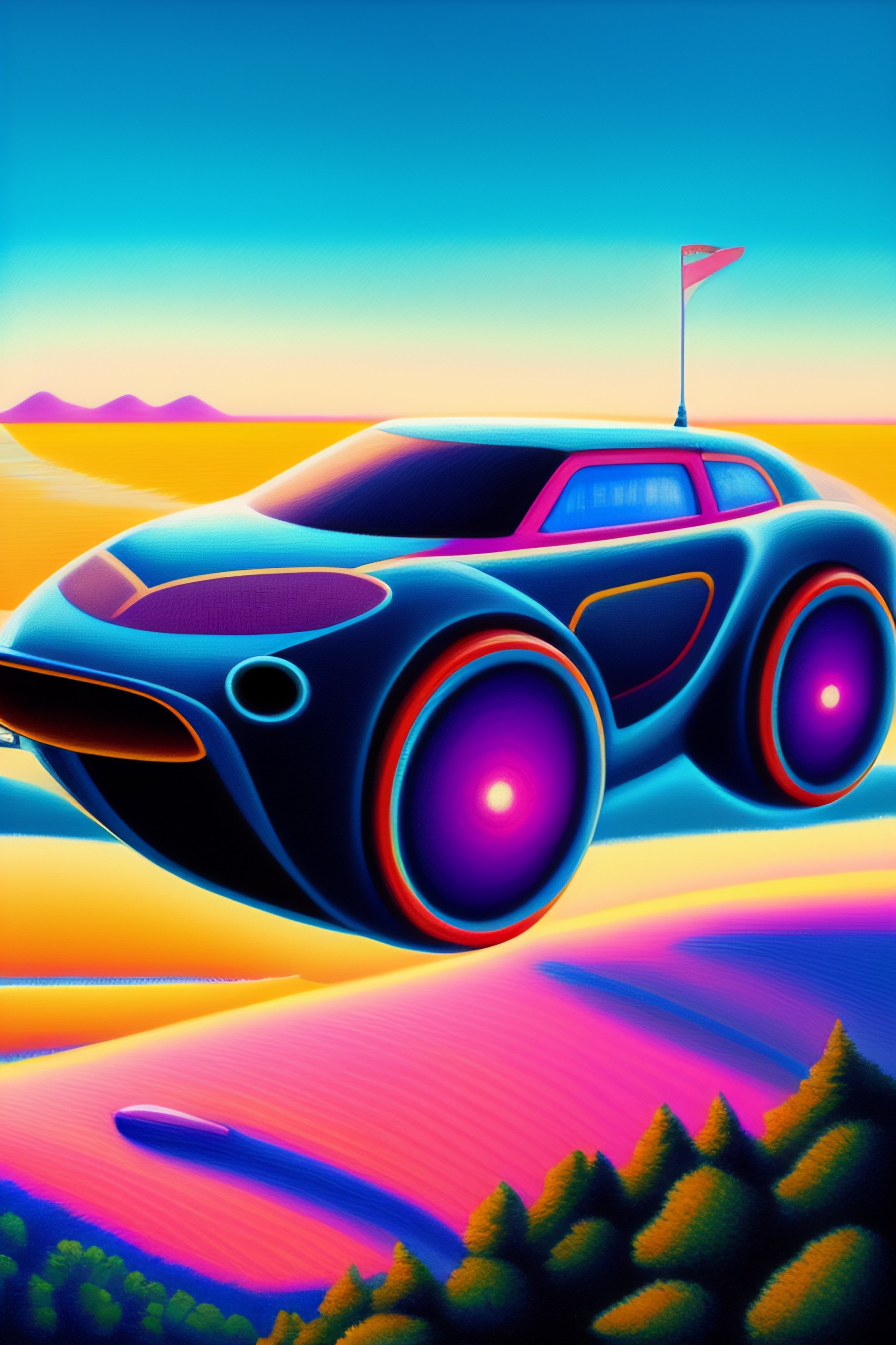 Lexica - Pointillism painting of a futuristic flying car