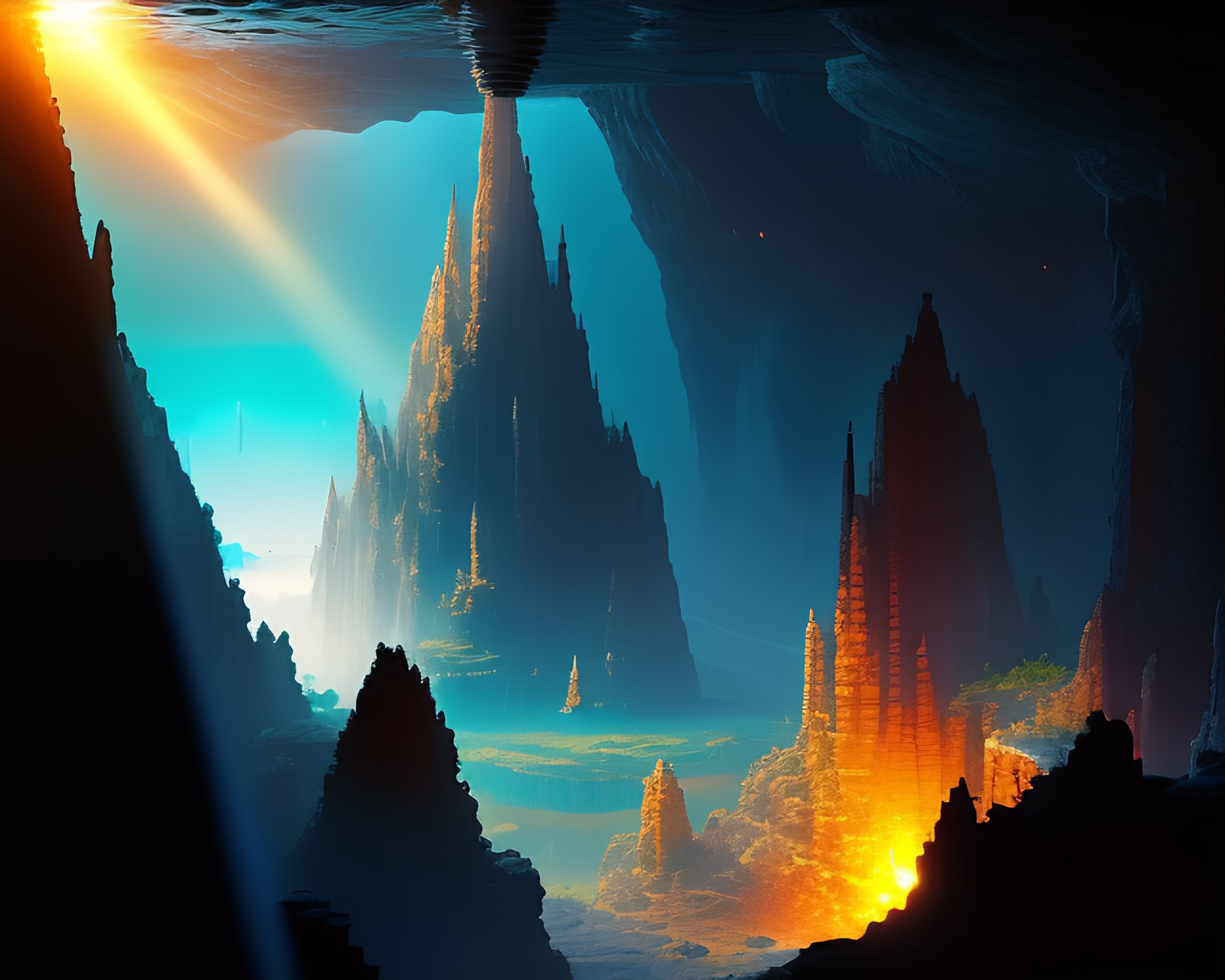 Lexica - Dark pixelated dungeon with sunlight, ancient , dripping water ...