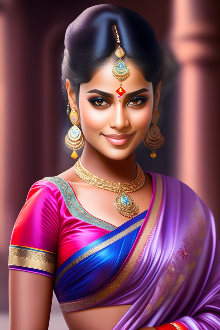 Lexica - Indian girl with curve body type, wearing half navel saree