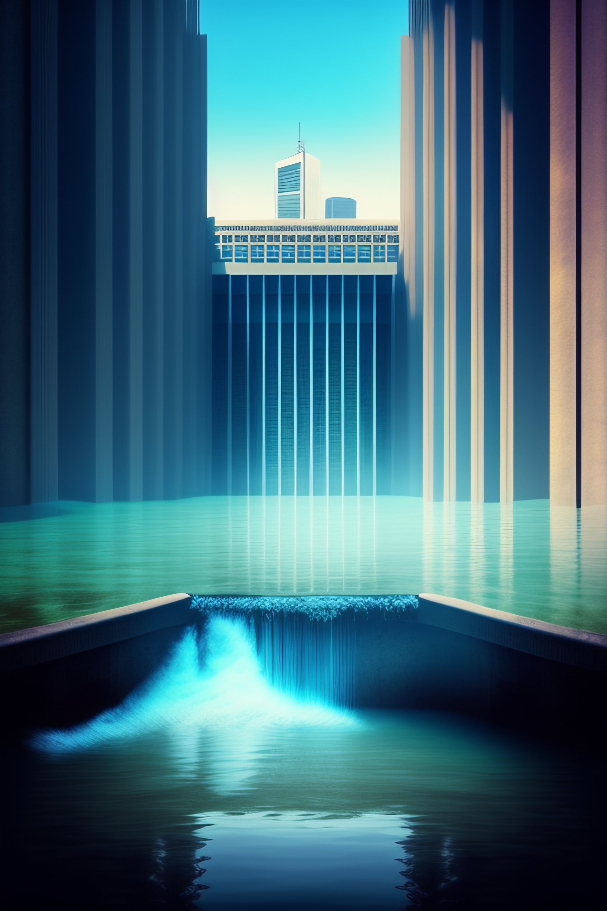 Lexica - Dam cracked, massive blue water flooding, flooded office ...