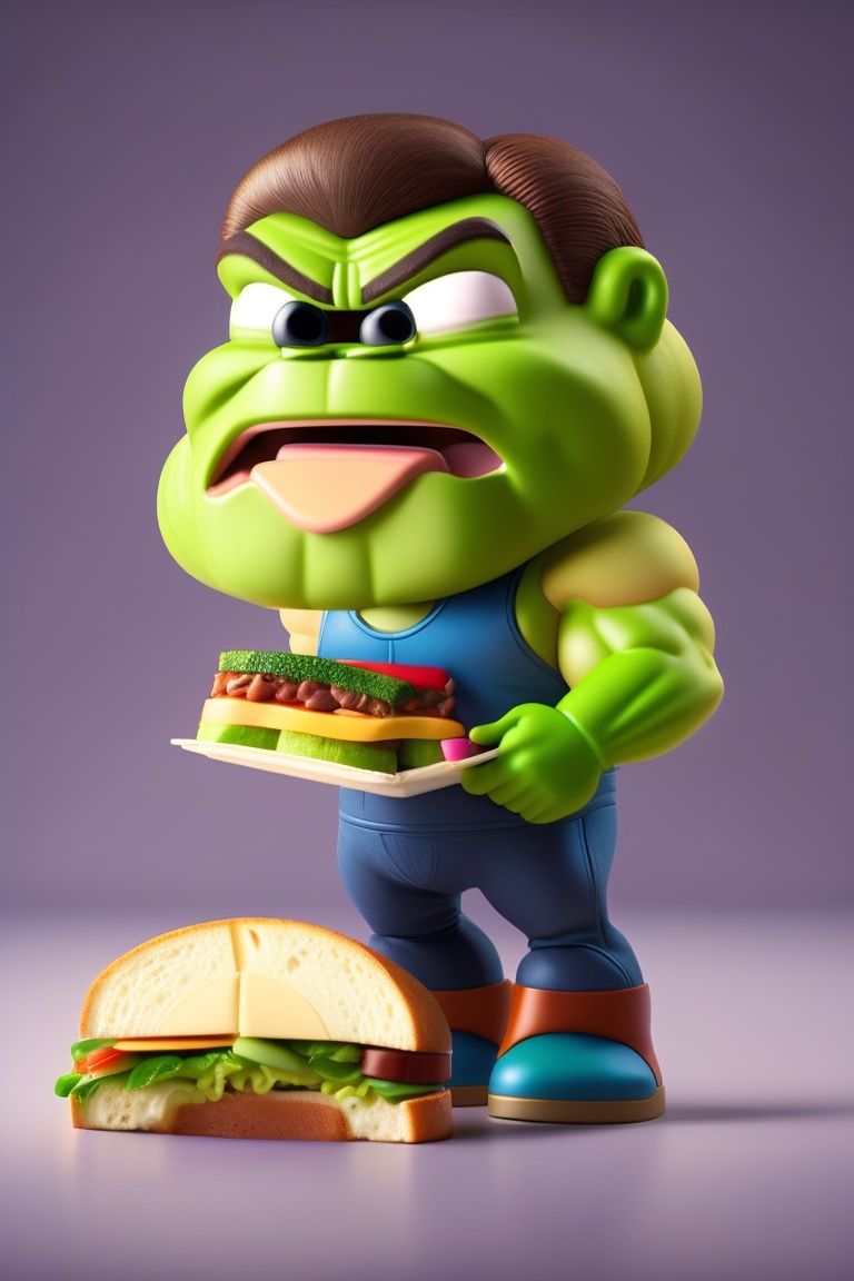 Lexica - A toy from hulk, style Pixar, eating a sandwich
