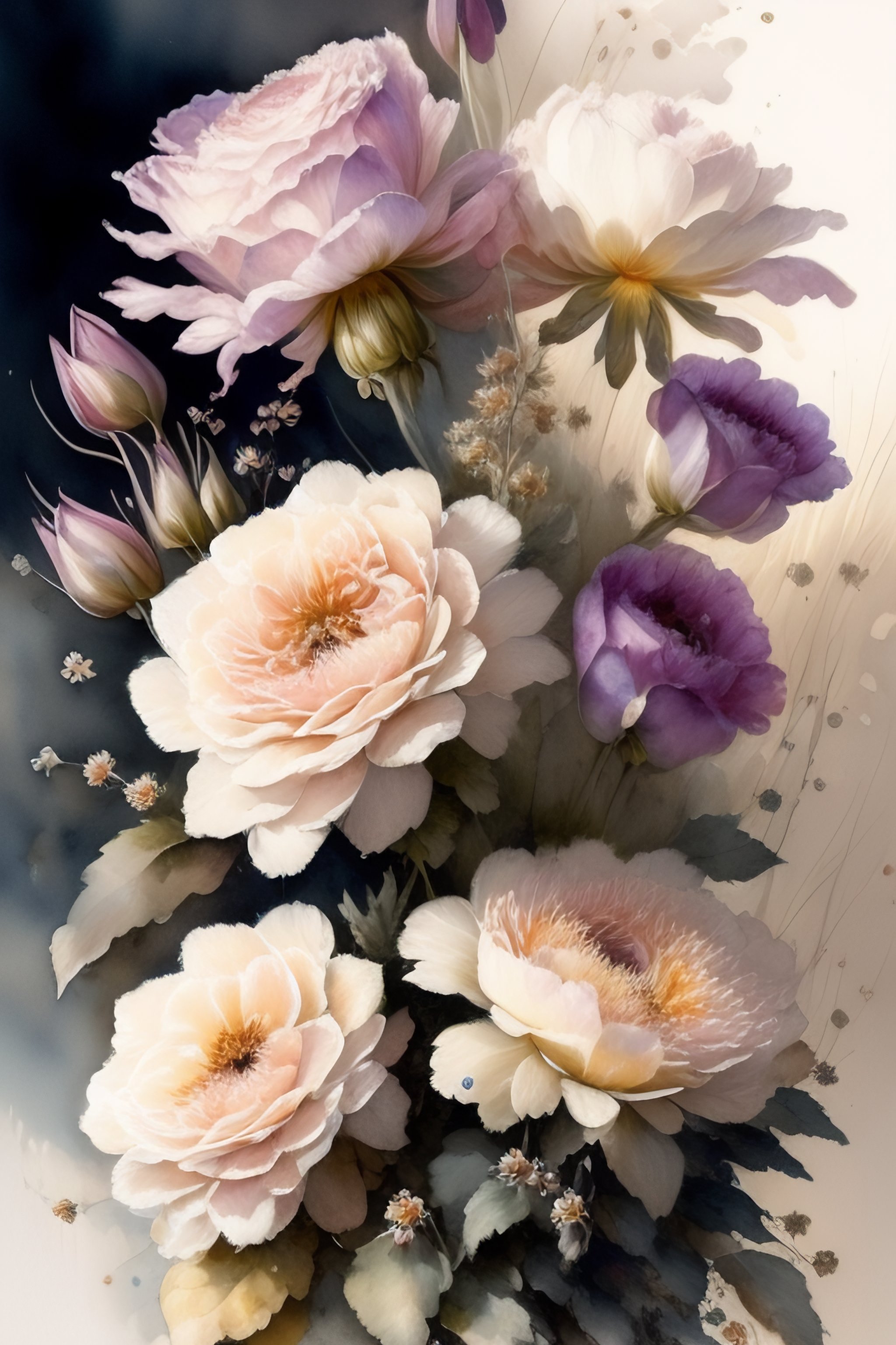 Lexica - Muted color!! watercolor of flowers,painterly, granular ...
