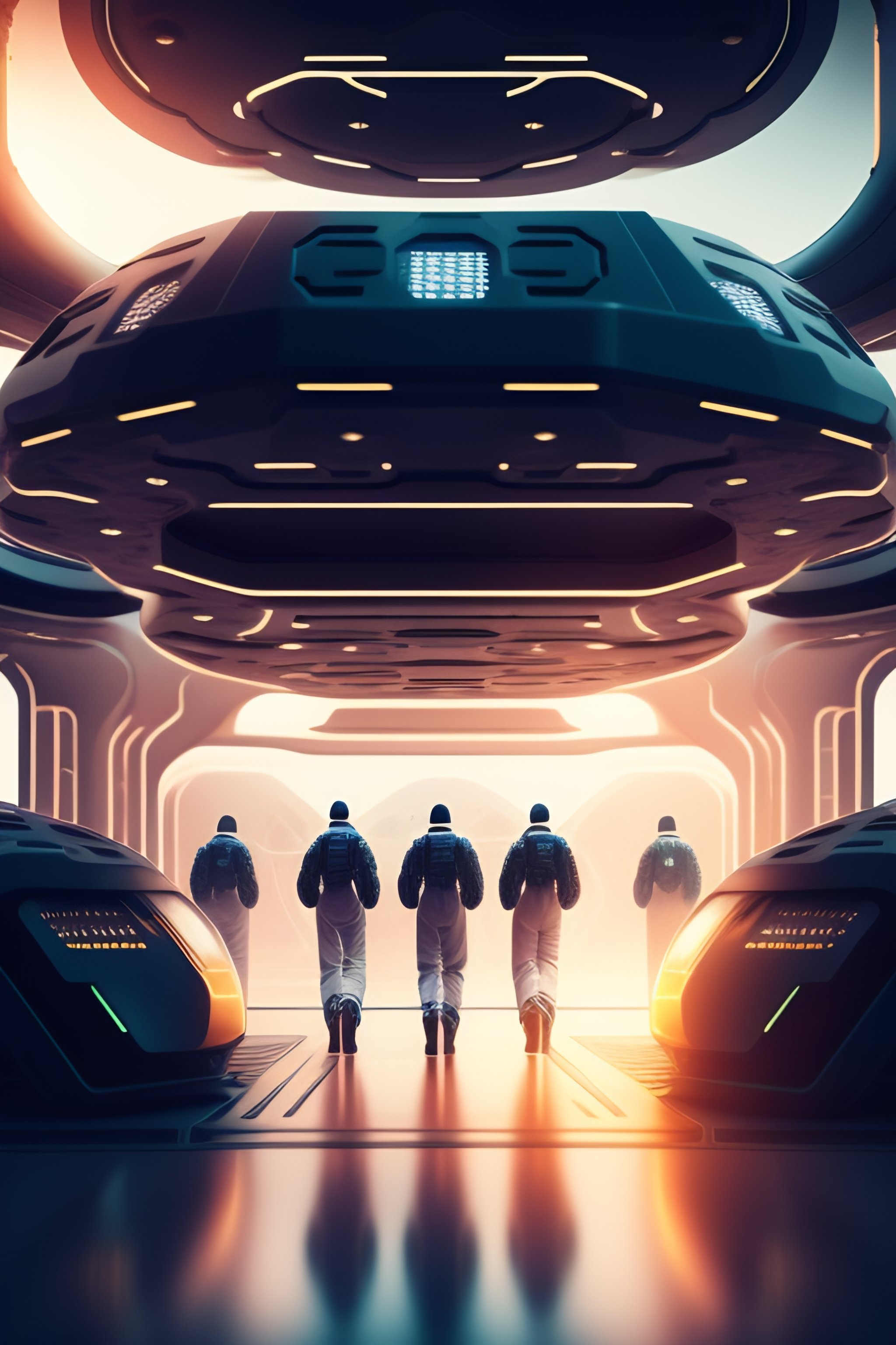 Lexica - Interior,futuristic spaceship,resource lab, five scientist and ...