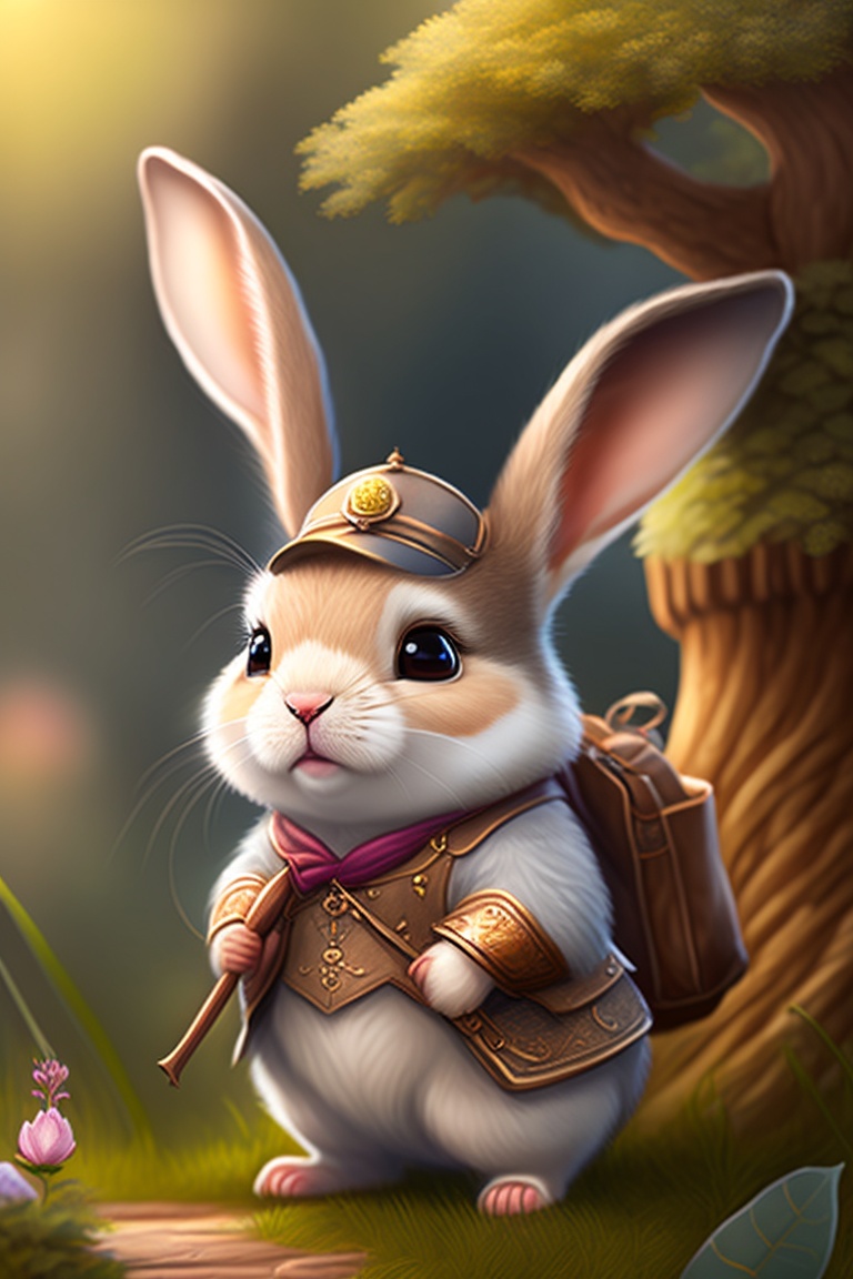 Lexica - Anthropomorphic illustration of a cute rabbit as an adventurer ...