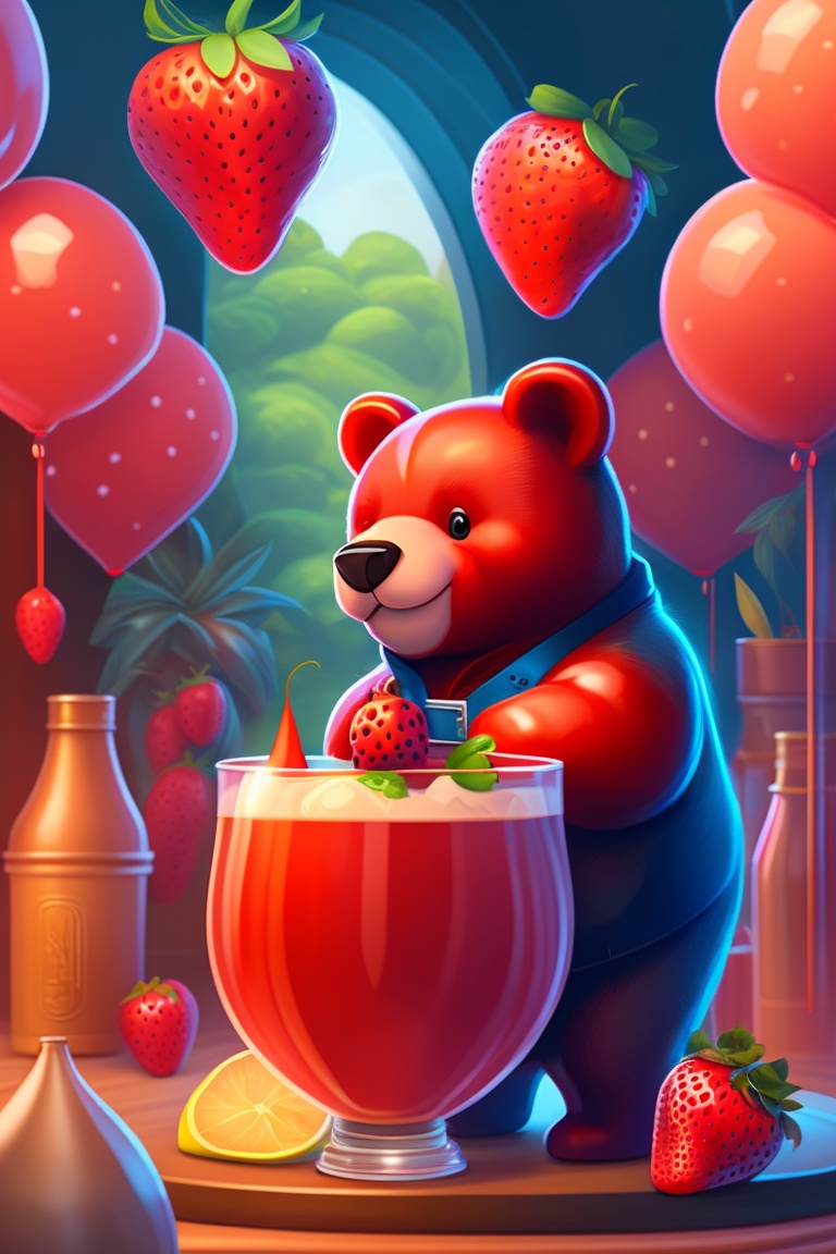 Lexica - A cartoon strawberry bear BBQ in a party,sci-fi, extremely ...