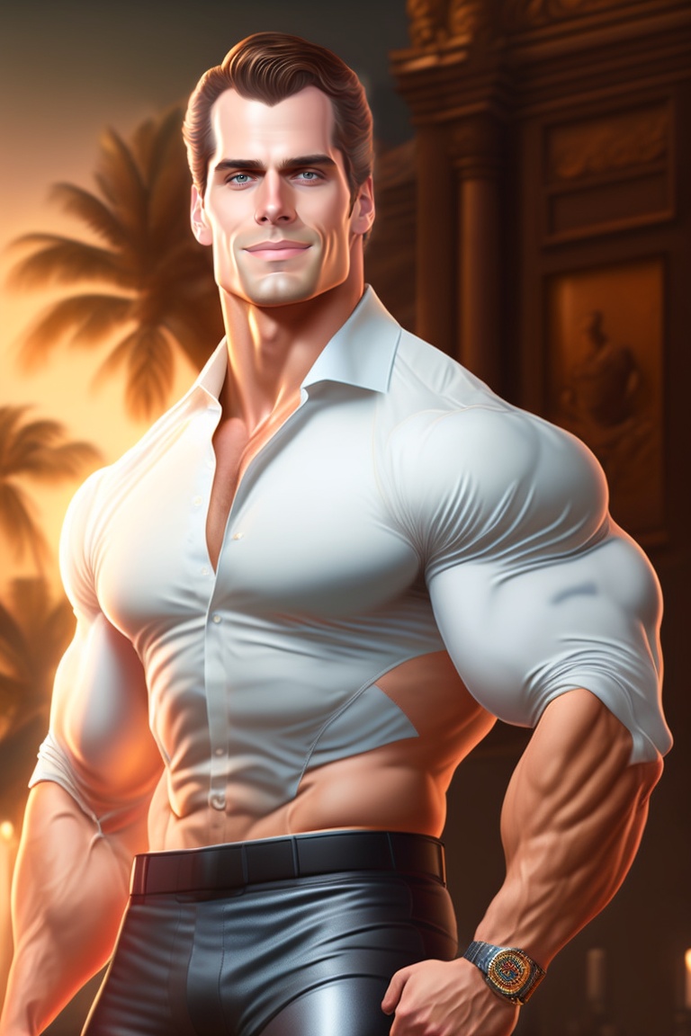 Lexica - Bodybuilder ,white shirt, Henry cavill , long legs
