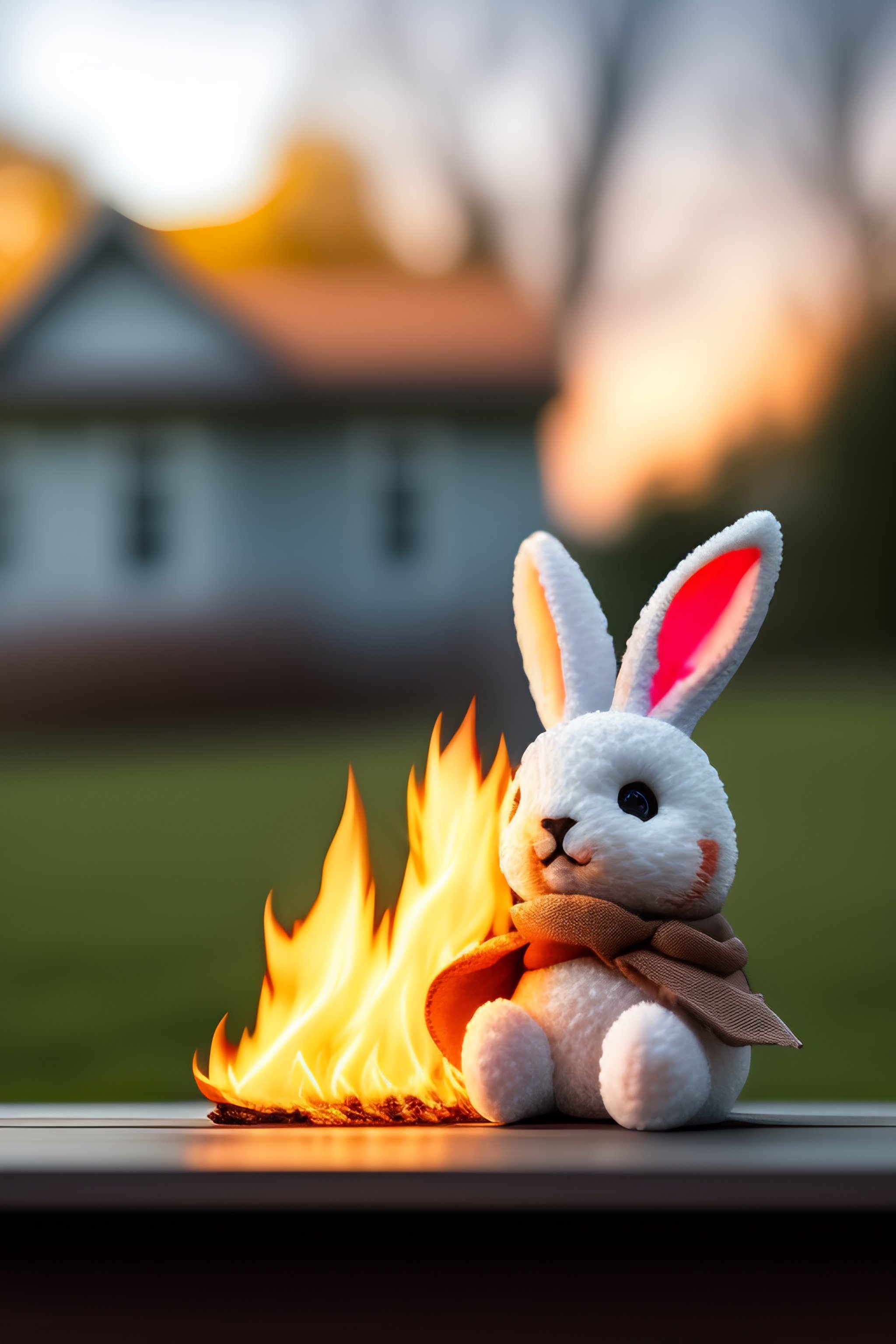 Lexica - Burning bunny robot working on a tablet and sitting in the ...